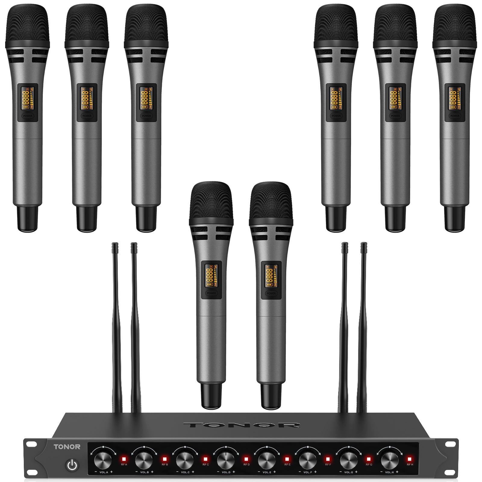 TONOR Wireless Microphones System with 8x12 Channels Cordless Handheld Microfono Inalambrico ...