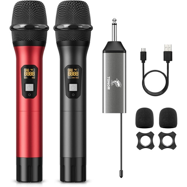 TONOR Wireless Microphone, UHF Dual Handheld Metal Multipurpose Dynamic ...