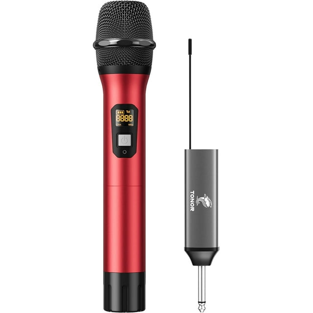 TONOR Wireless Microphones, Dual UHF Metal Cordless Mics with Rechargeable Receiver, Handheld ...