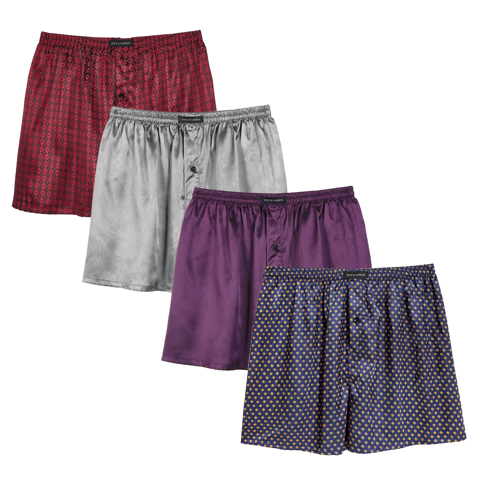 TONY AND CANDICE Men's Satin Boxer Briefs Pack, Silk Feeling Sleep ...