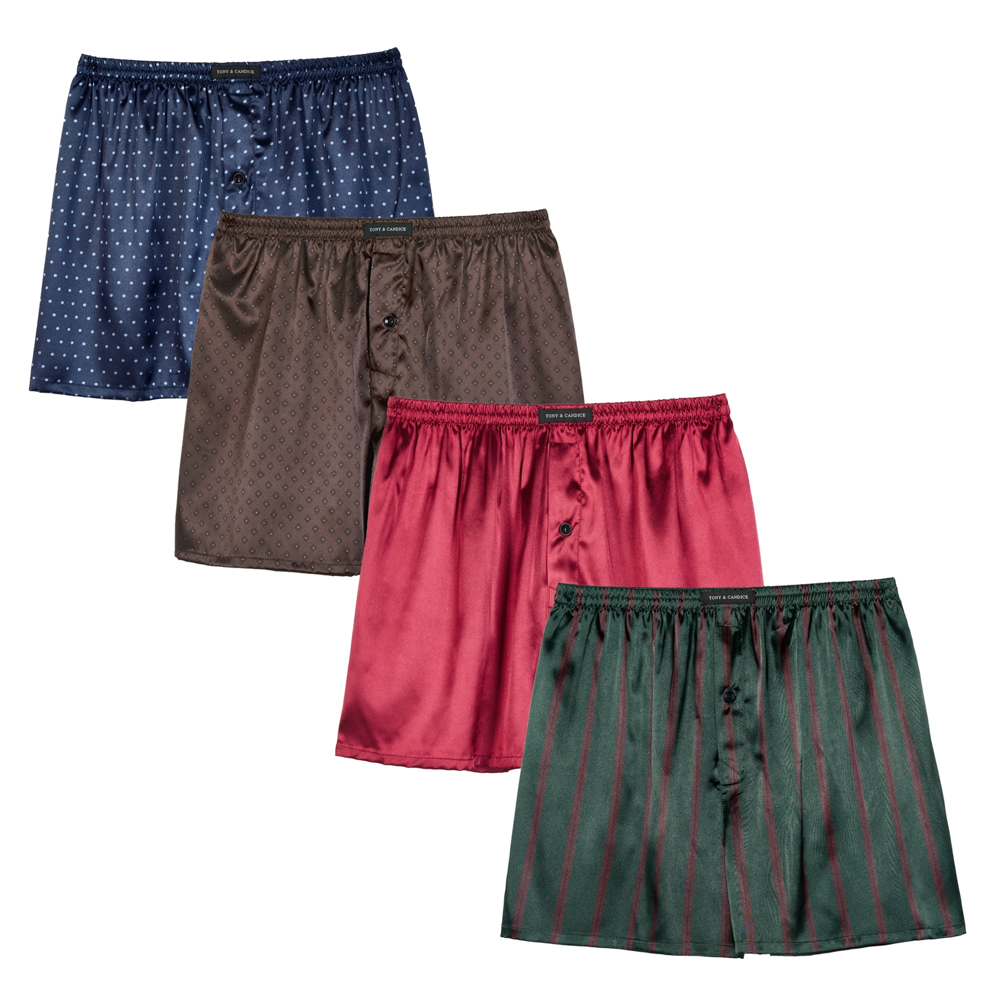 Tony & Candice Men's Satin Boxer Briefs Pack, Silk Feel Sleep Shorts ...