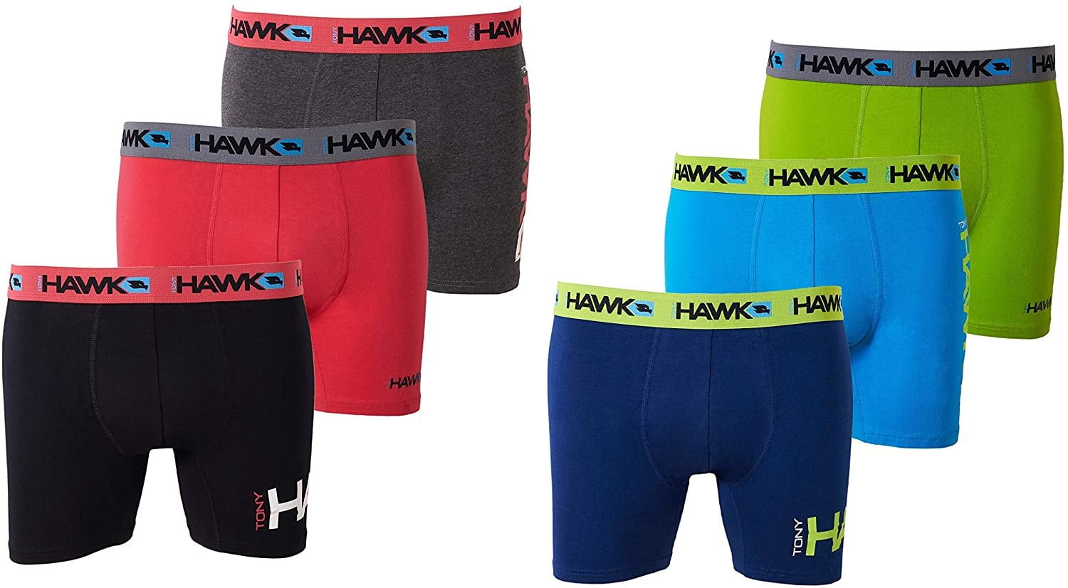 TONY HAWK Mens Athletic Boxer Briefs - Cotton/Spandex 6-Pack Stretch ...