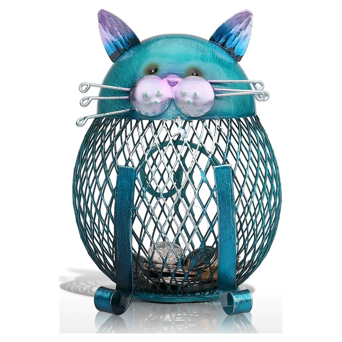 TOOARTS Unique Kitty Coin Box, Iron Art Handcrafts, Blue Cat Piggy Bank ...