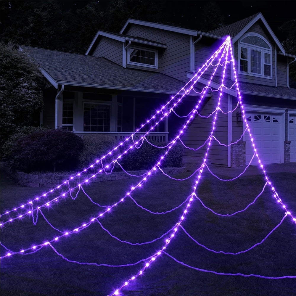 TOOCV Halloween spider web glowing triangular web with lights fan-shaped web bar haunted house ...