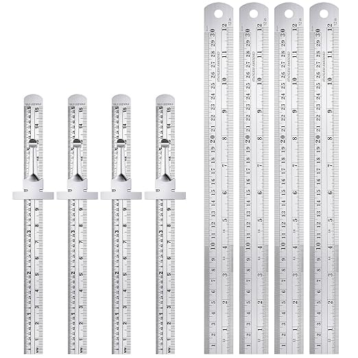 TOODOO 8 Pcs Pocket Ruler 6 Inch and 12 Inch Metal Rulers with Inch and ...