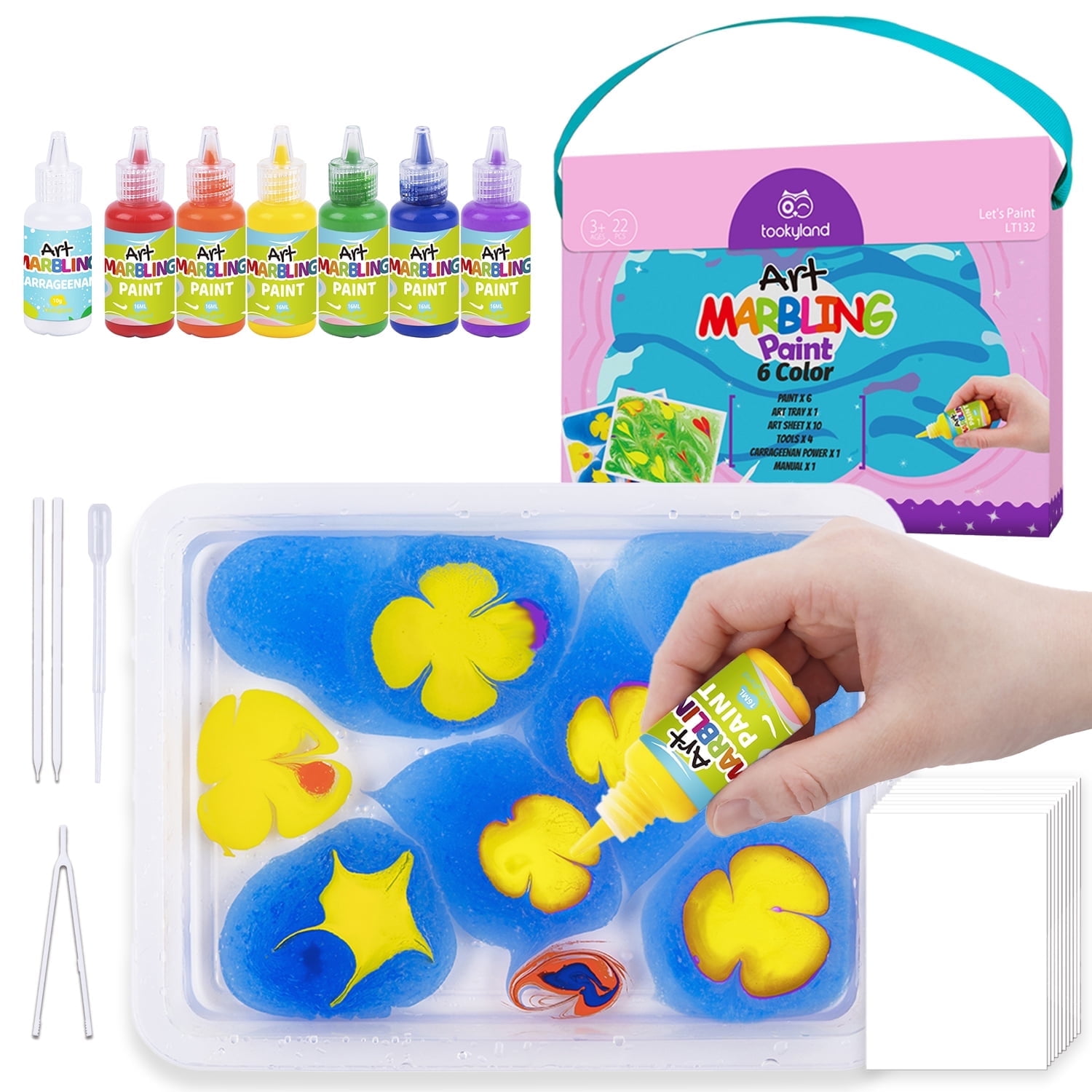 TOOKYLAND Marbling Paint Art Kit - 6-Color Marble Painting Set for ...