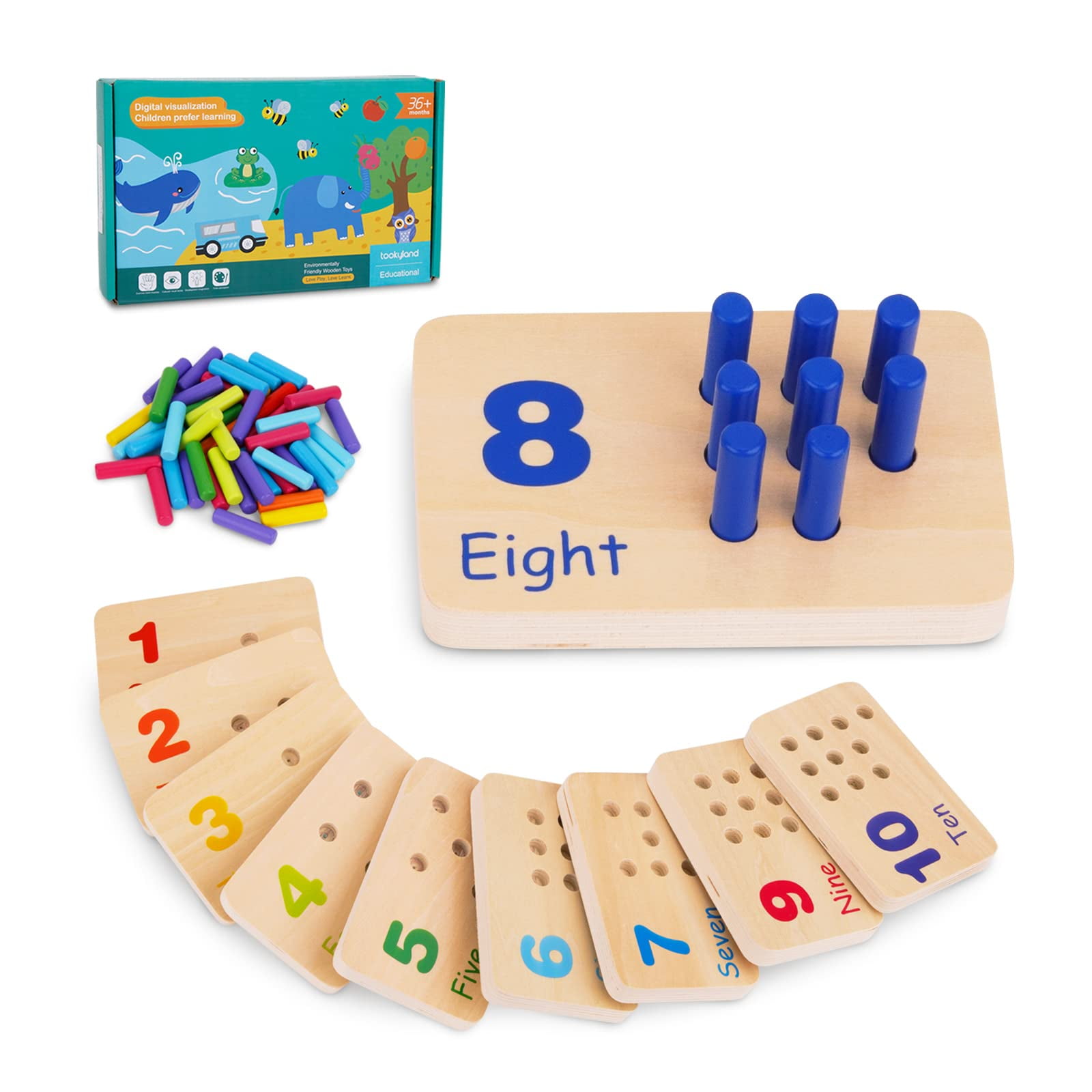 TOOKYLAND Peg Board Toddler EC36 Toys, Counting Wooden Toys with 55 ...