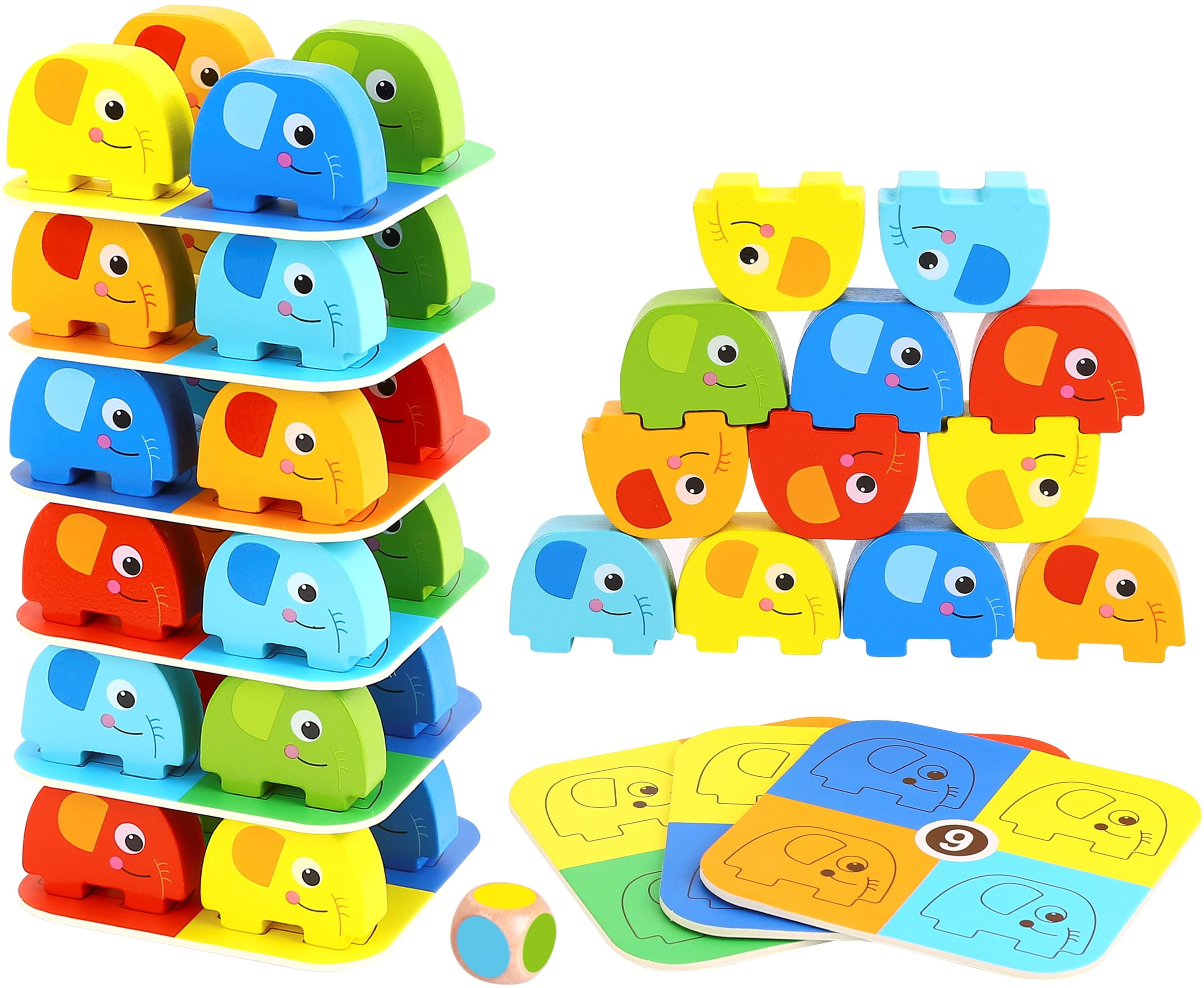 TOOKYLAND Wooden Elephant Stacking Game - 46pcs Play Set with Pattern ...