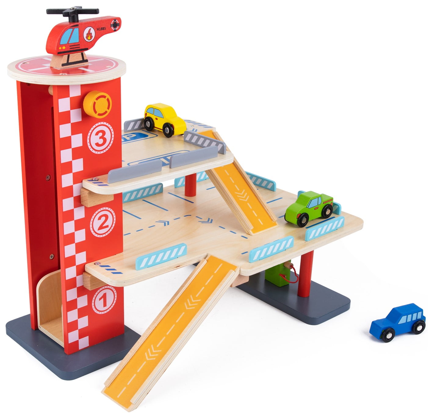 TOOKYLAND Wooden Parking Garage Playset - 22pcs - Toy Structure with ...