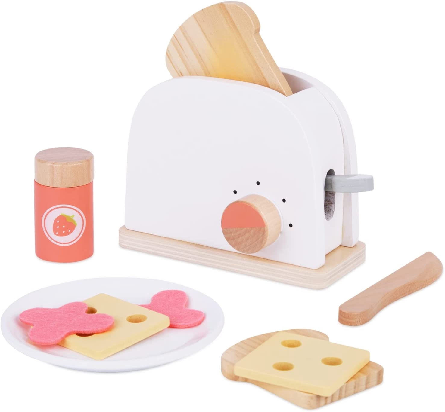 TOOKYLAND Wooden Toaster Play Set - 10pcs - Play Kitchen Toy with ...