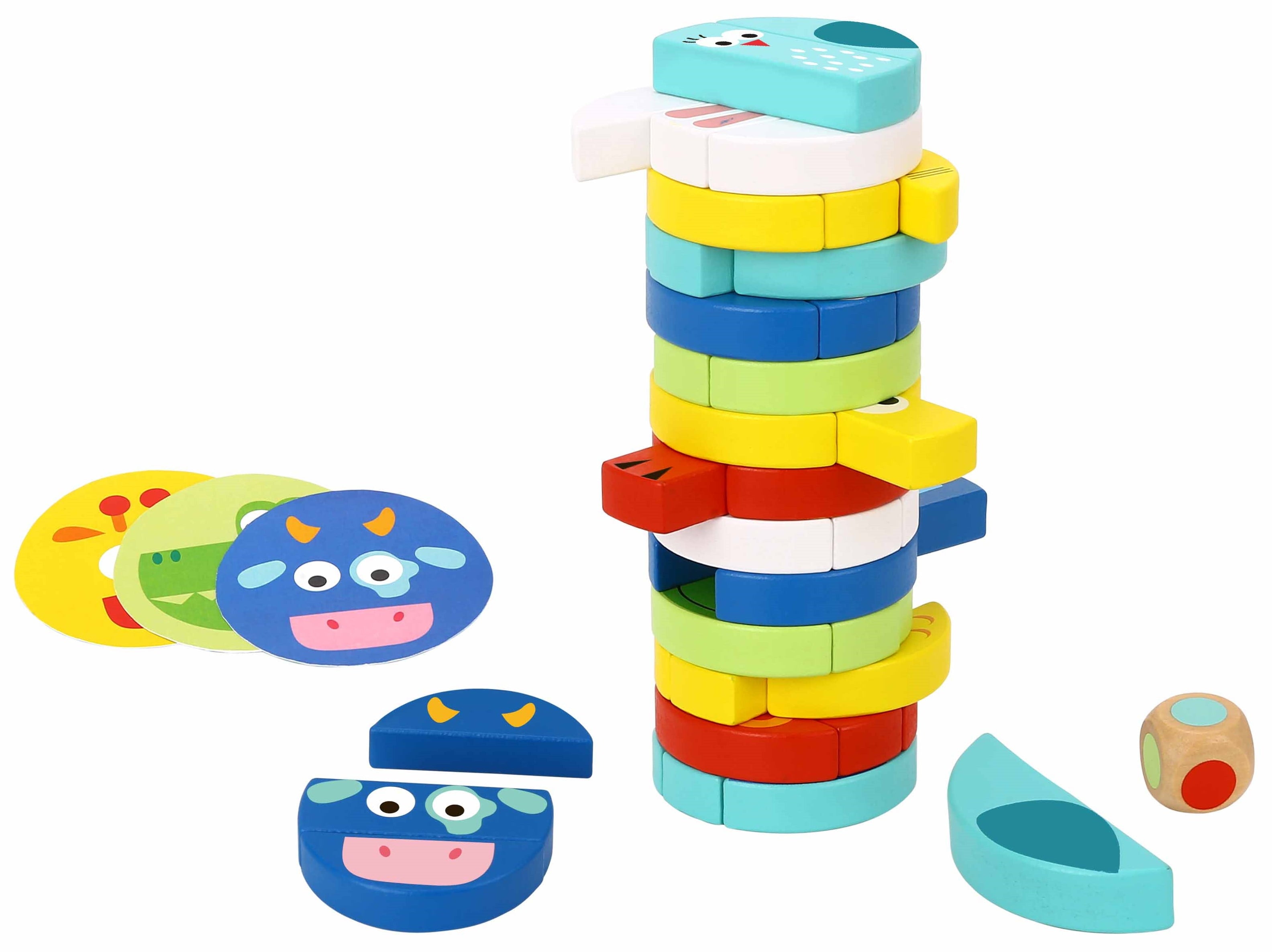 TOOKYLAND Wooden Tumbling Tower Game - 61pcs - Stacking Blocks, Animal ...