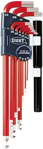 TOOL TEL-S9NPRE, RED, TAPER HEAD HEX KEY EXTRA LONG SET, INCH, 9PC 1/16 ...