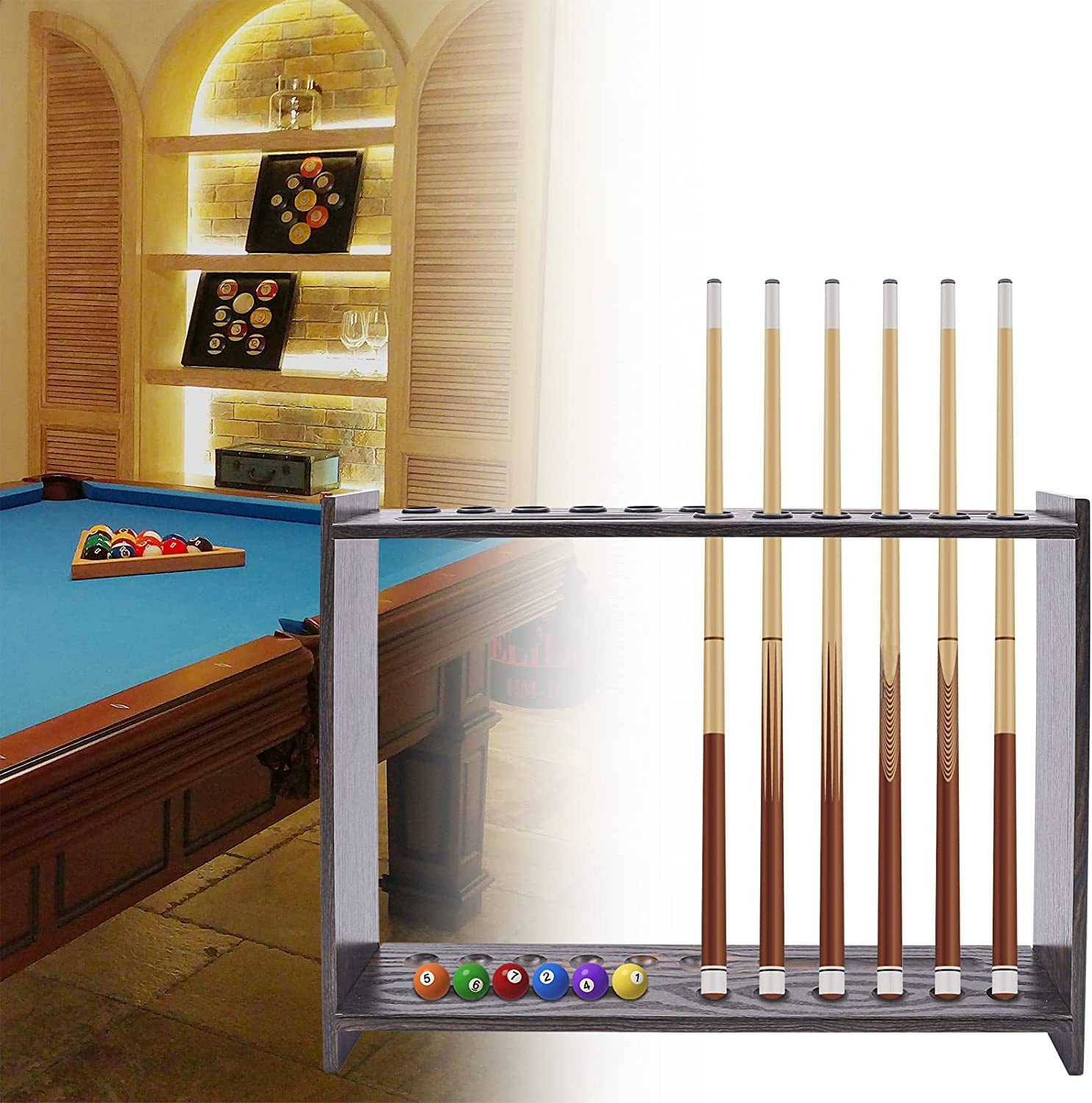 TOOL1SHOoo 12 Holes Billiard Pool Cue Stick Holder Pool Cue Rack with ...