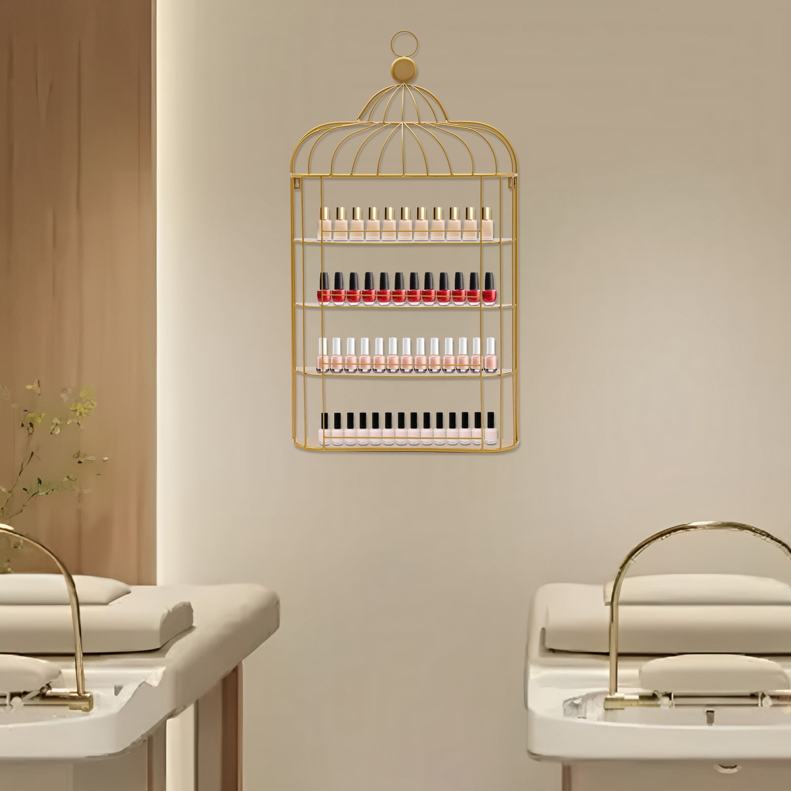 TOOL1SHOoo 4-tier Wall Mounted Nail Polish Storage Rack,Gold Display ...