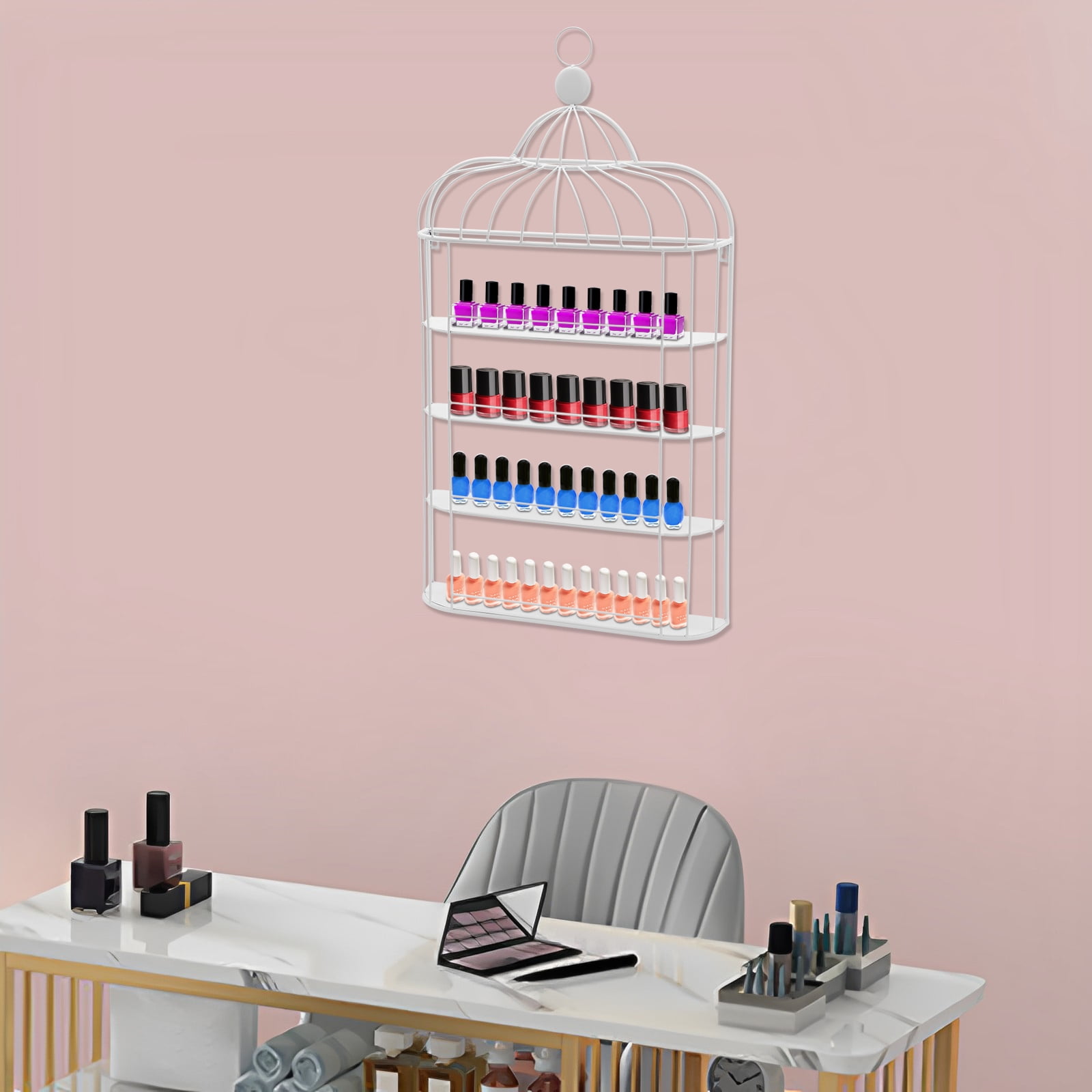 TOOL1SHOoo 4-tier Wall Mounted Nail Polish Storage Rack,White Display ...