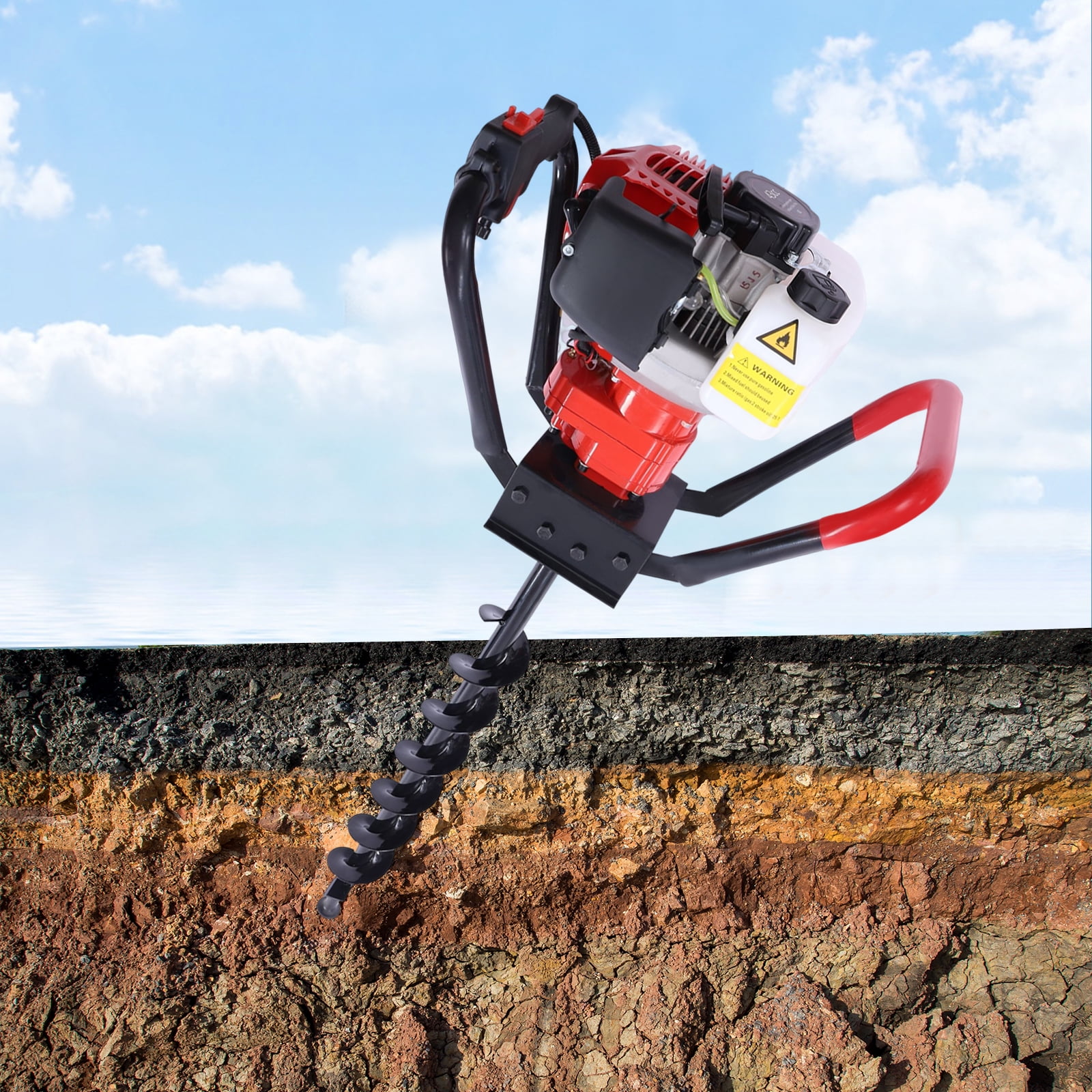 TOOL1SHOoo 43cc 1.7HP Gas Post Hole Digger, 8",10",12" Earth Auger ...