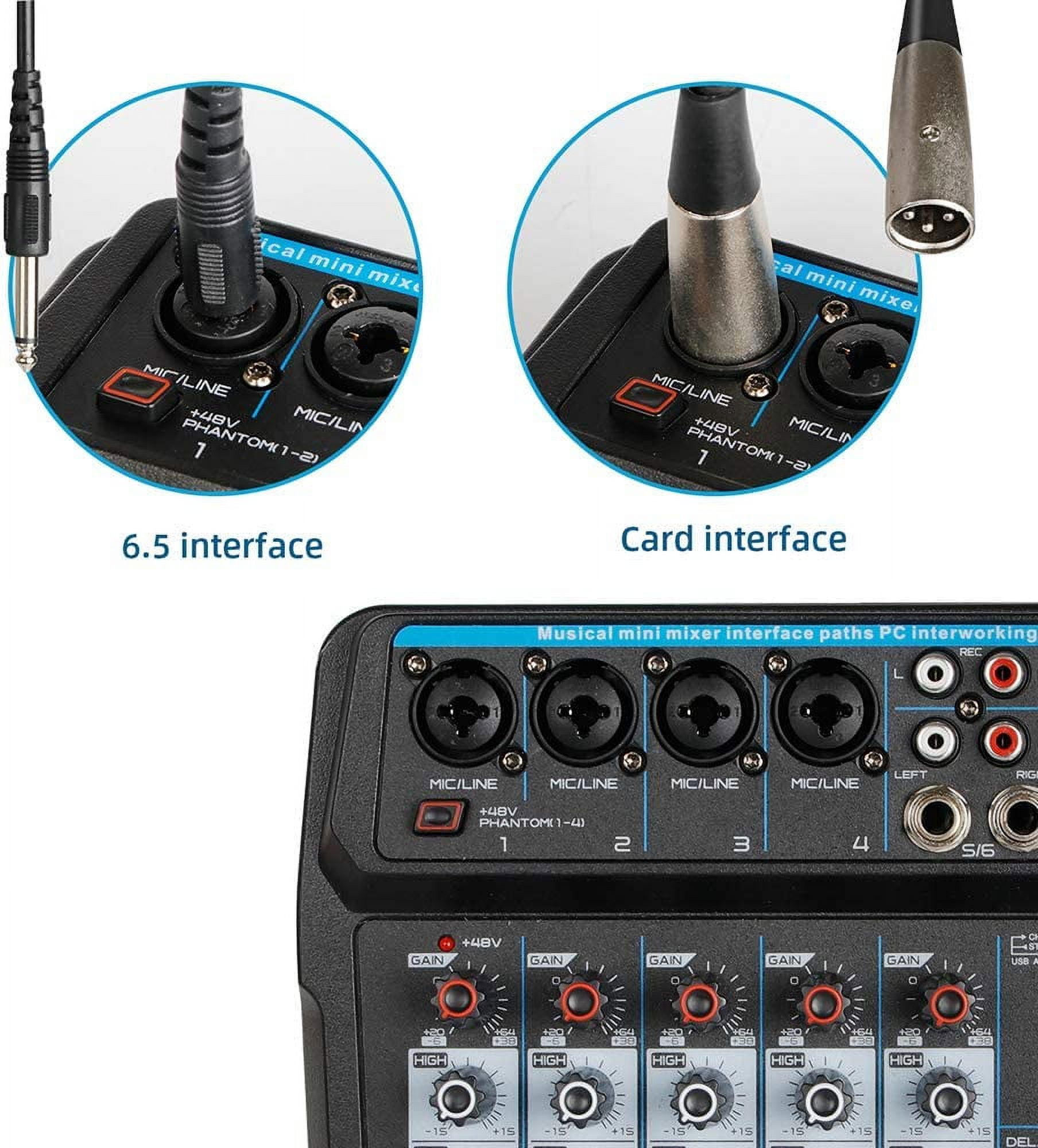 TOOL1SHOoo 6 Channel Bluetooth DJ Mic Audio Mixer Contrl LED Digital ...