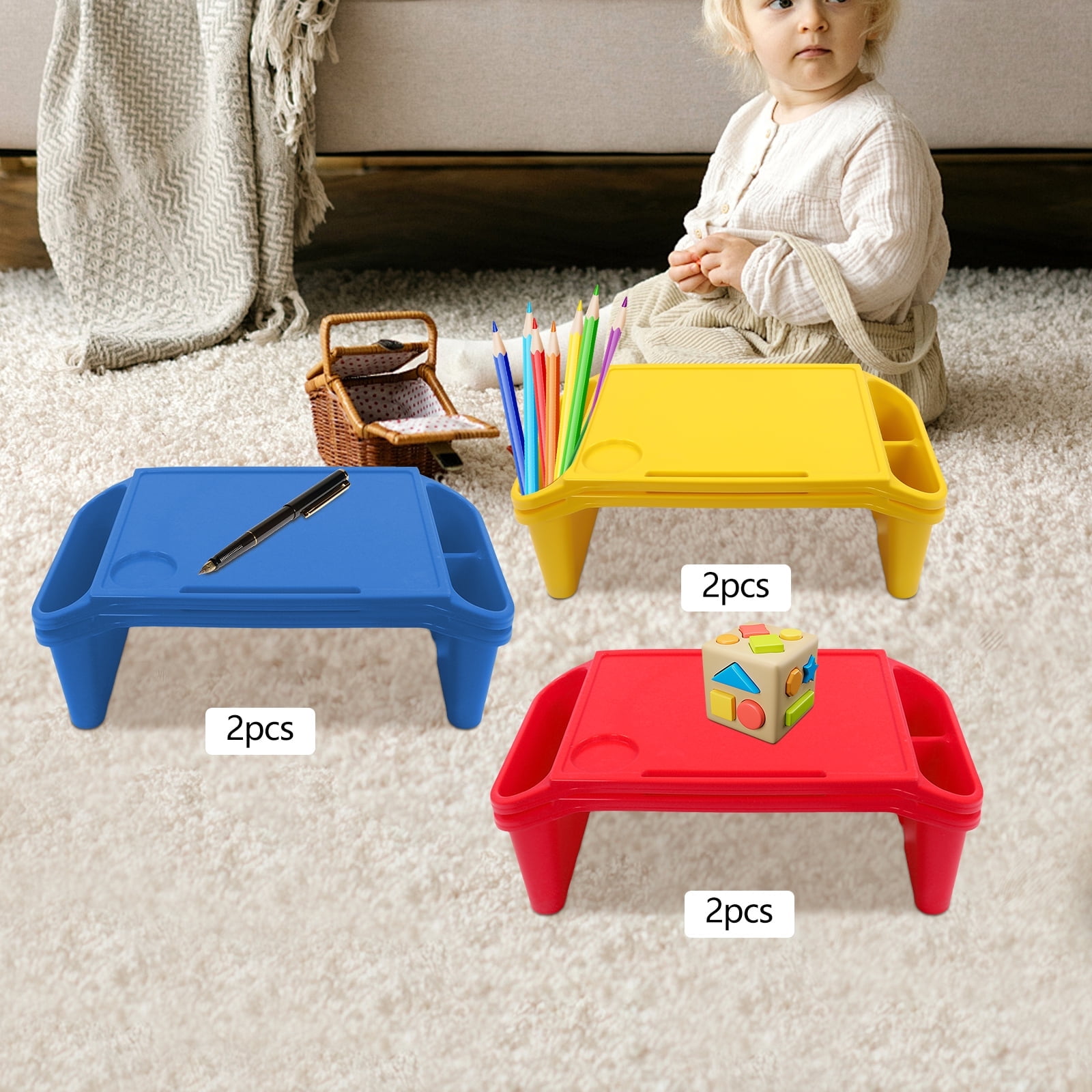 TOOL1SHOoo 6 Pcs Kids Lap Desk PP Tray with Storage Wells for Writing ...