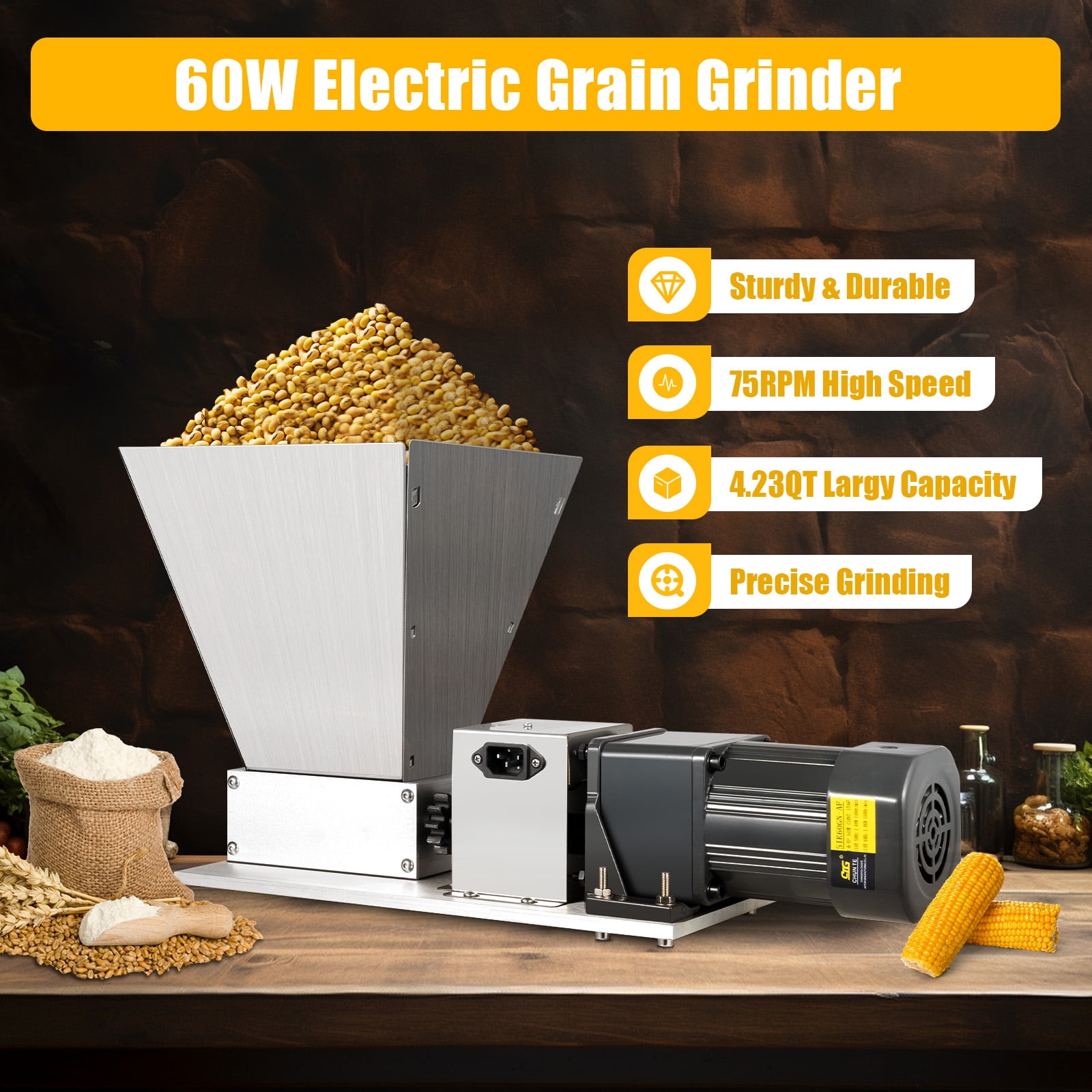 TOOL1SHOoo 60W Electric Malt Crusher Stainless Steel Barley Grain ...