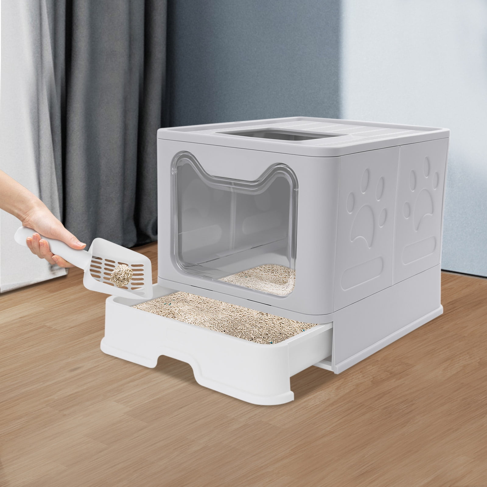TOOL1SHOoo Foldable Cat Litter Box with Top Entry, Tray Pet Toilet and ...
