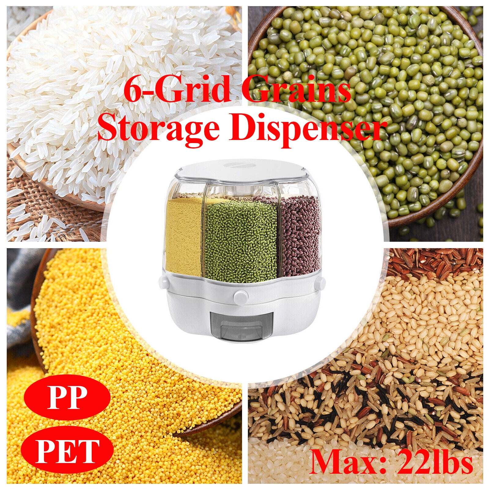 TOOL1SHOoo Large Rotating Food Dispenser Rice Dispenser 6-Grid Rice ...
