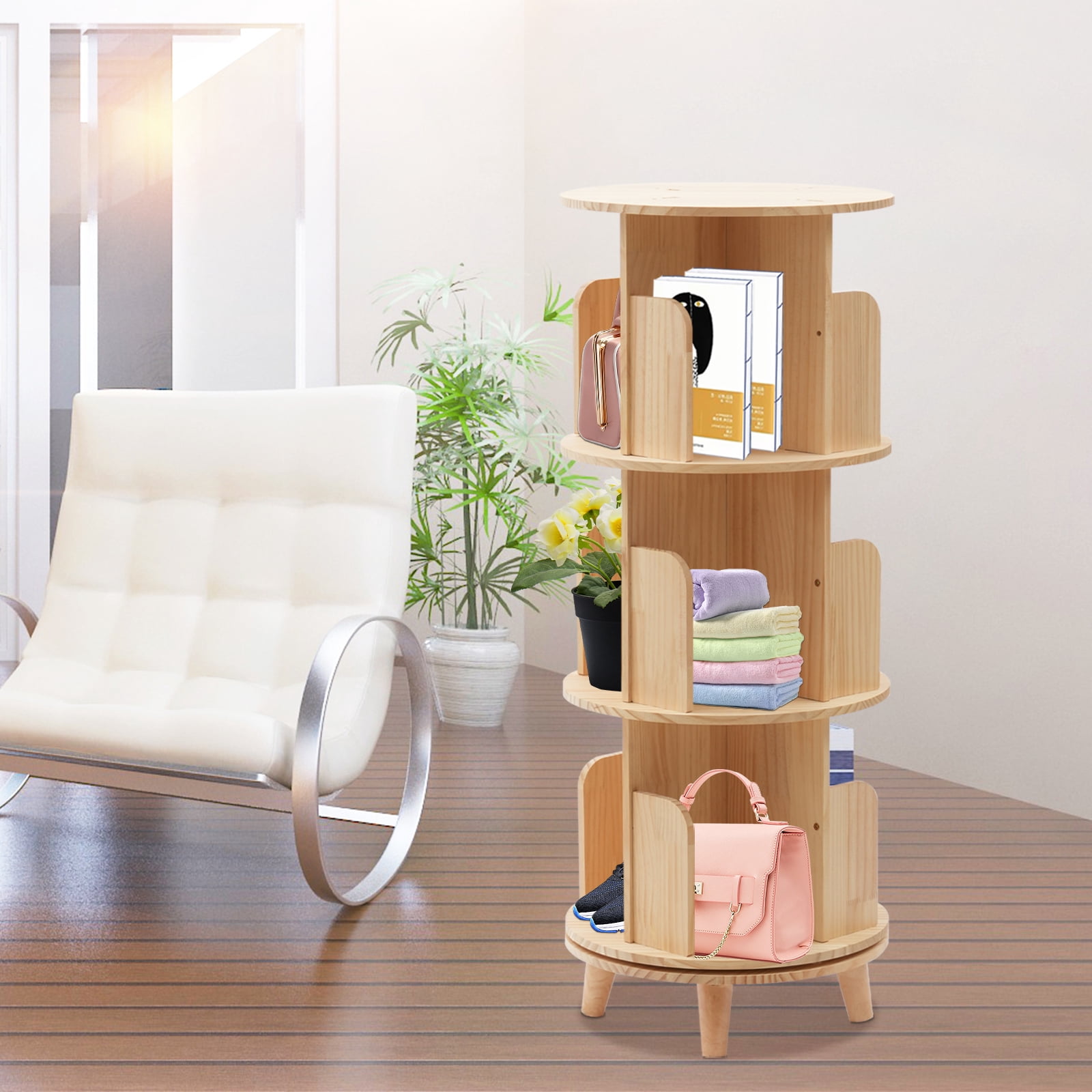 TOOL1SHOoo 3-Tier Rotating Bookshelf, 360 Display Floor Standing ...