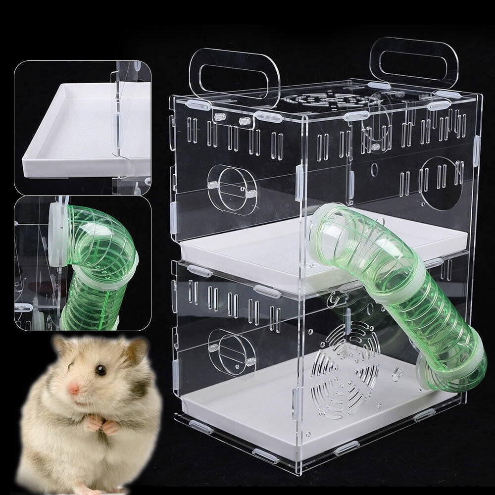 TOOL1SHOoo Two Layer Clear Hut Pets House Habitat Box Transparent Pet ...