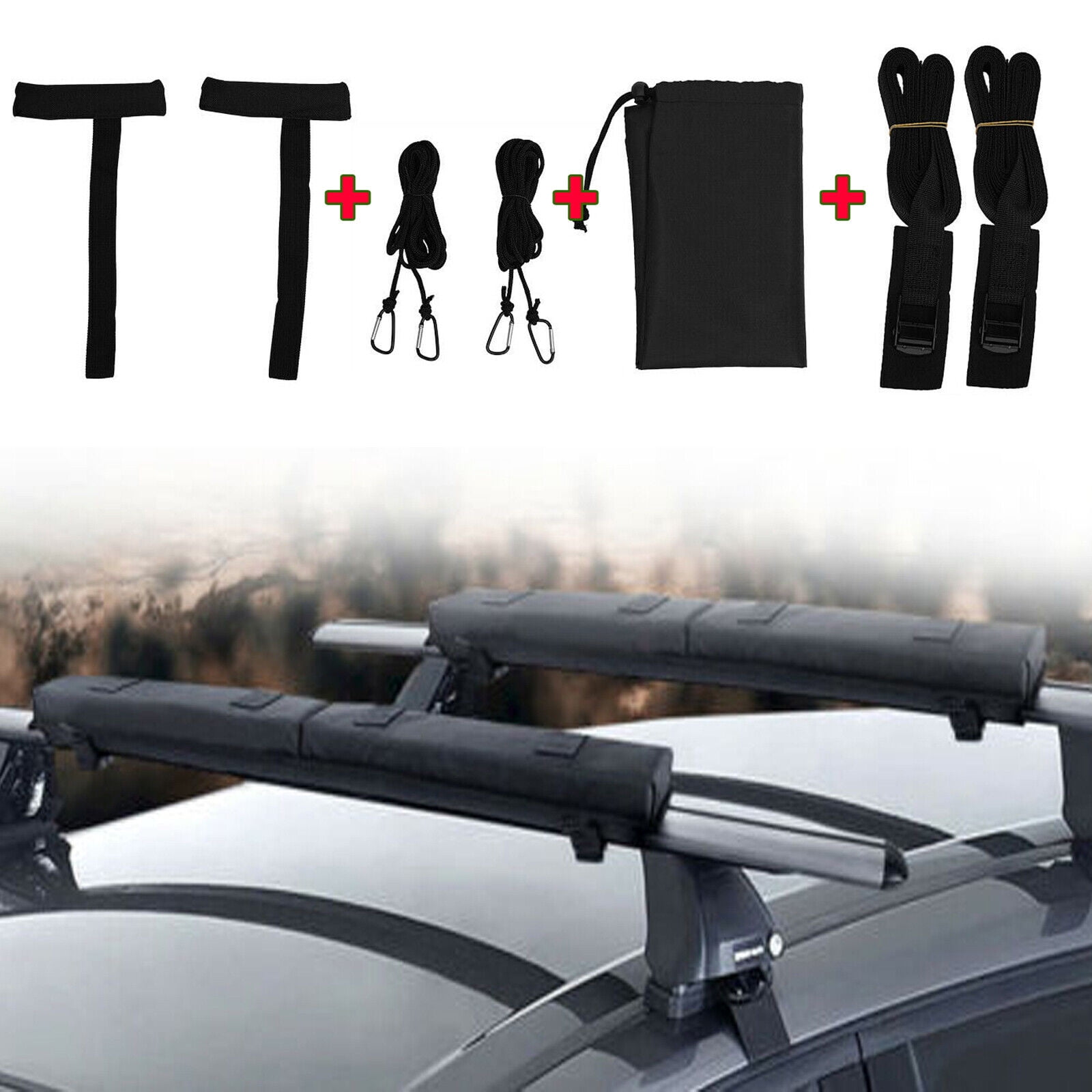 TOOL1SHOoo Universal Car Soft Roof Rack Pads Luggage Carrier System for ...