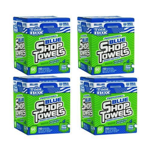 TOOLBOX Blue Shop Towels, 1-Ply, 10 x 12, Blue, 200 Sheets/Box, 4 Boxes ...