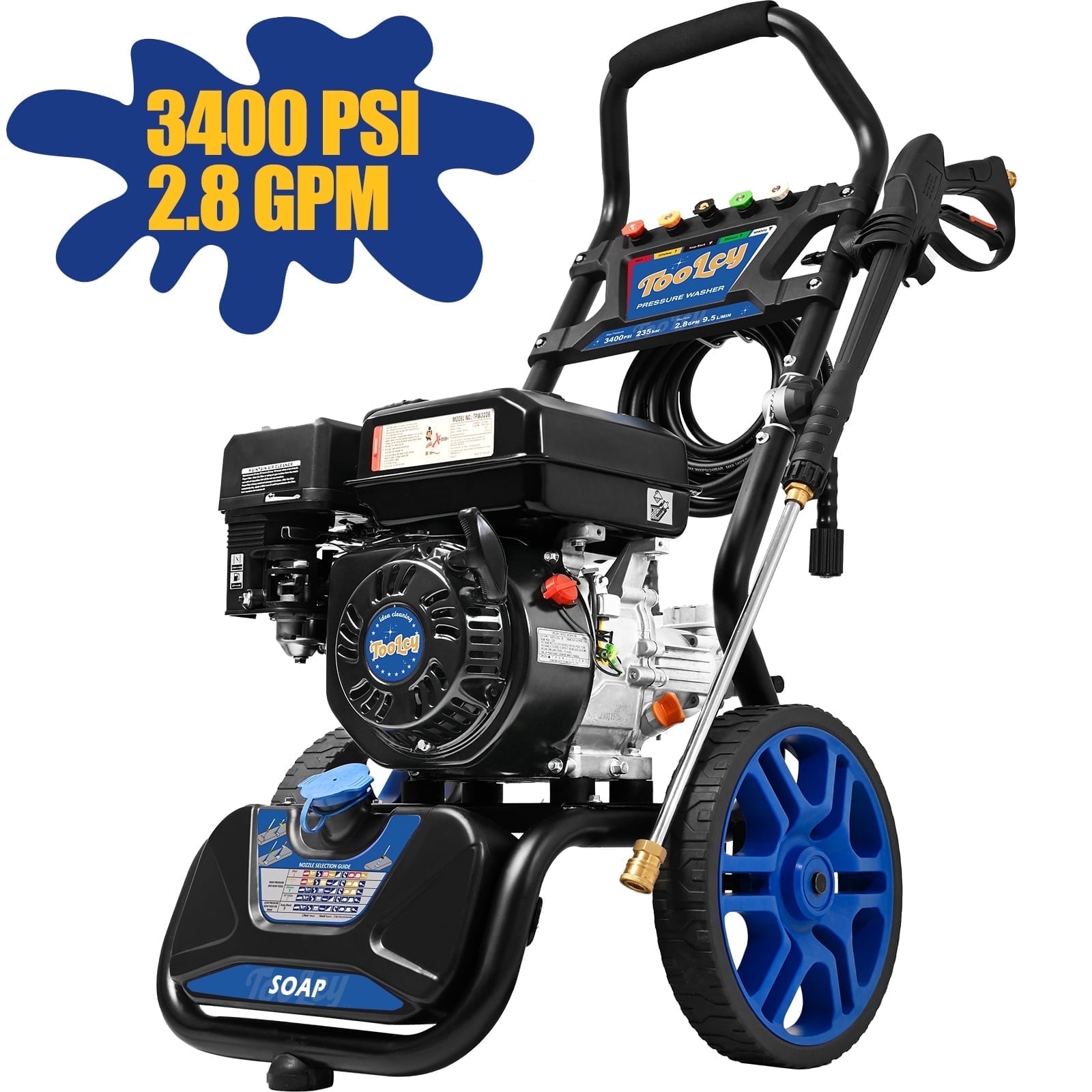 TOOLCY 3400 PSI, 2.8 GPM Gas Pressure Washer with Pressure Washer Gun ...