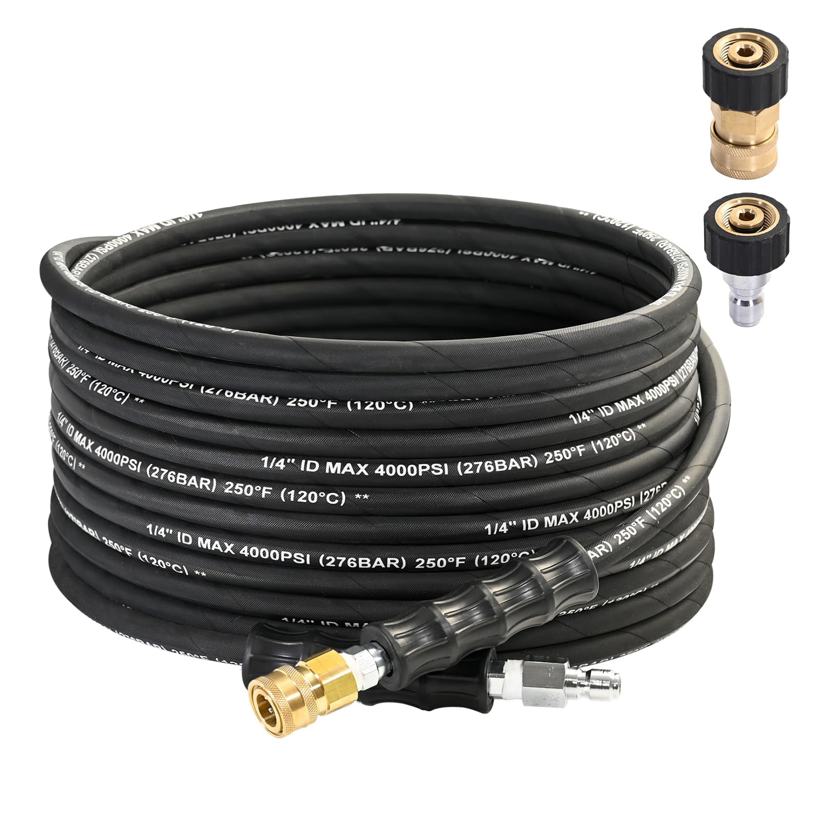 TOOLCY Pressure Washer Hose 25 FT with 3/8" Swivel Quick Connect, Hot & Cold Water, 4000 PSI, 1/ ...