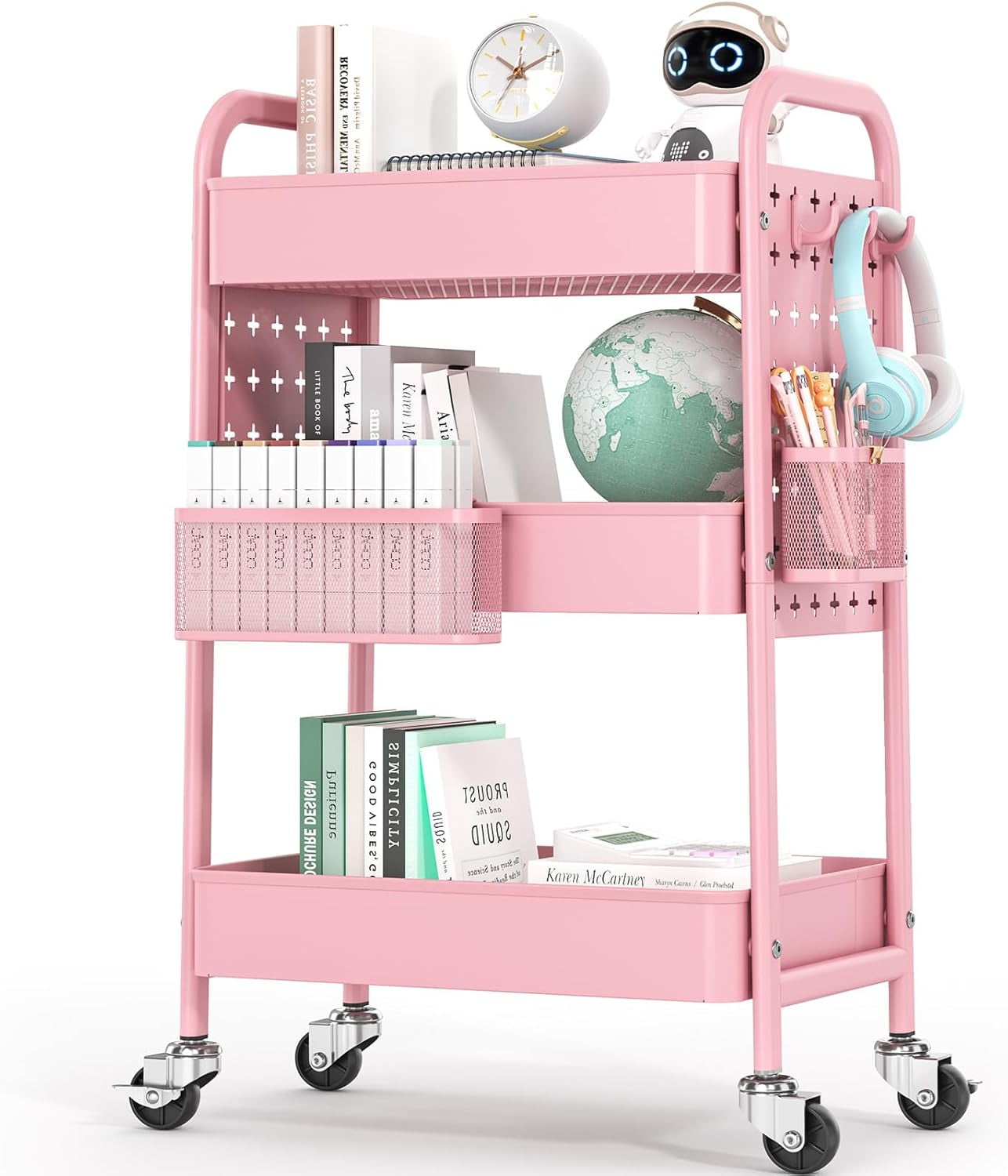 TOOLF Metal Rolling Storage Cart, 3-Tier Utility Mobile Cart with DIY ...