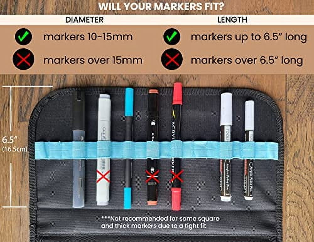 TOOLI-ART Marker & Pen Carrying Case -120 Slots, Canvas, Extra Pockets ...