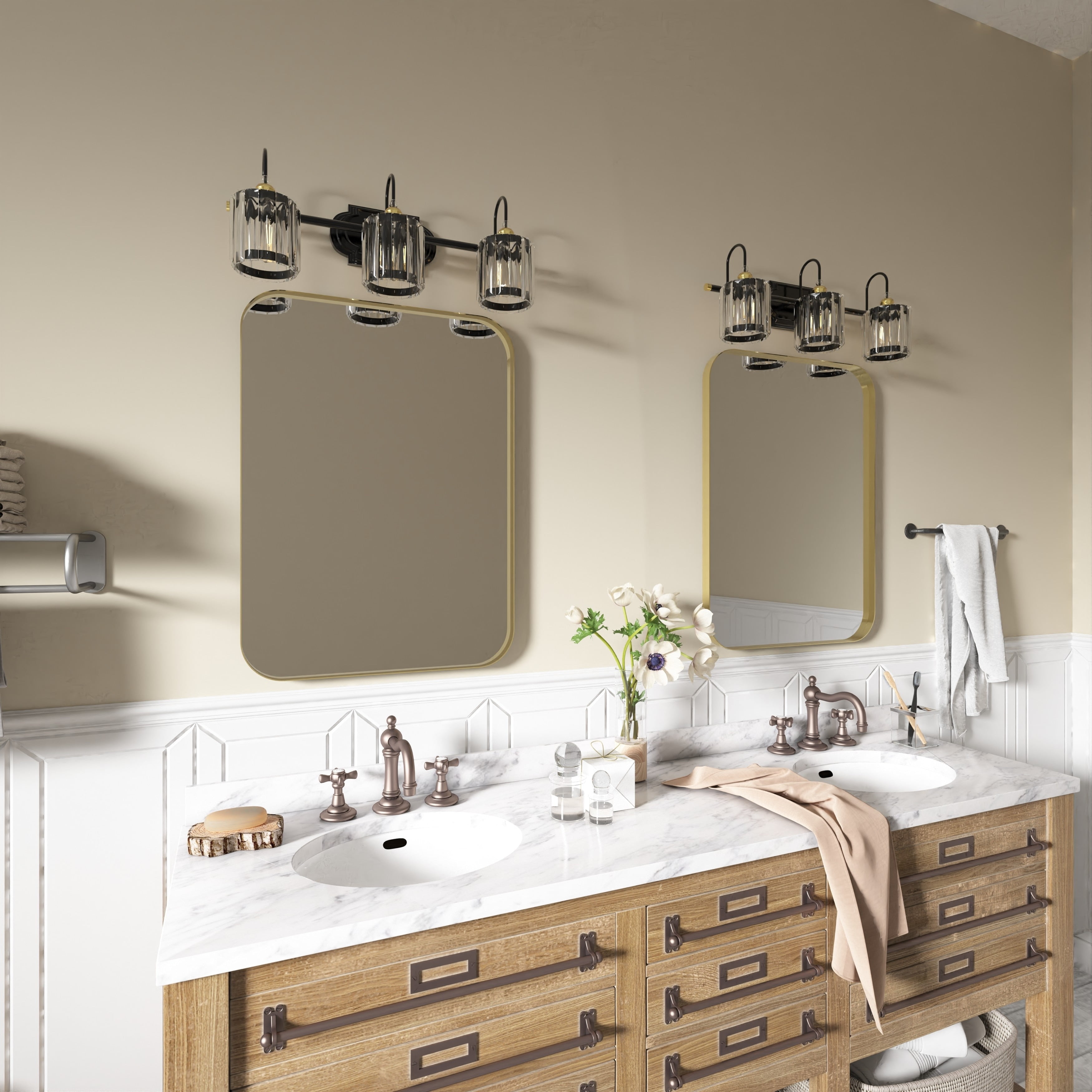 TOOLKISS Aluminum Alloy Round Corner Frame Vanity Mirror 22 inch.W x 30 ...