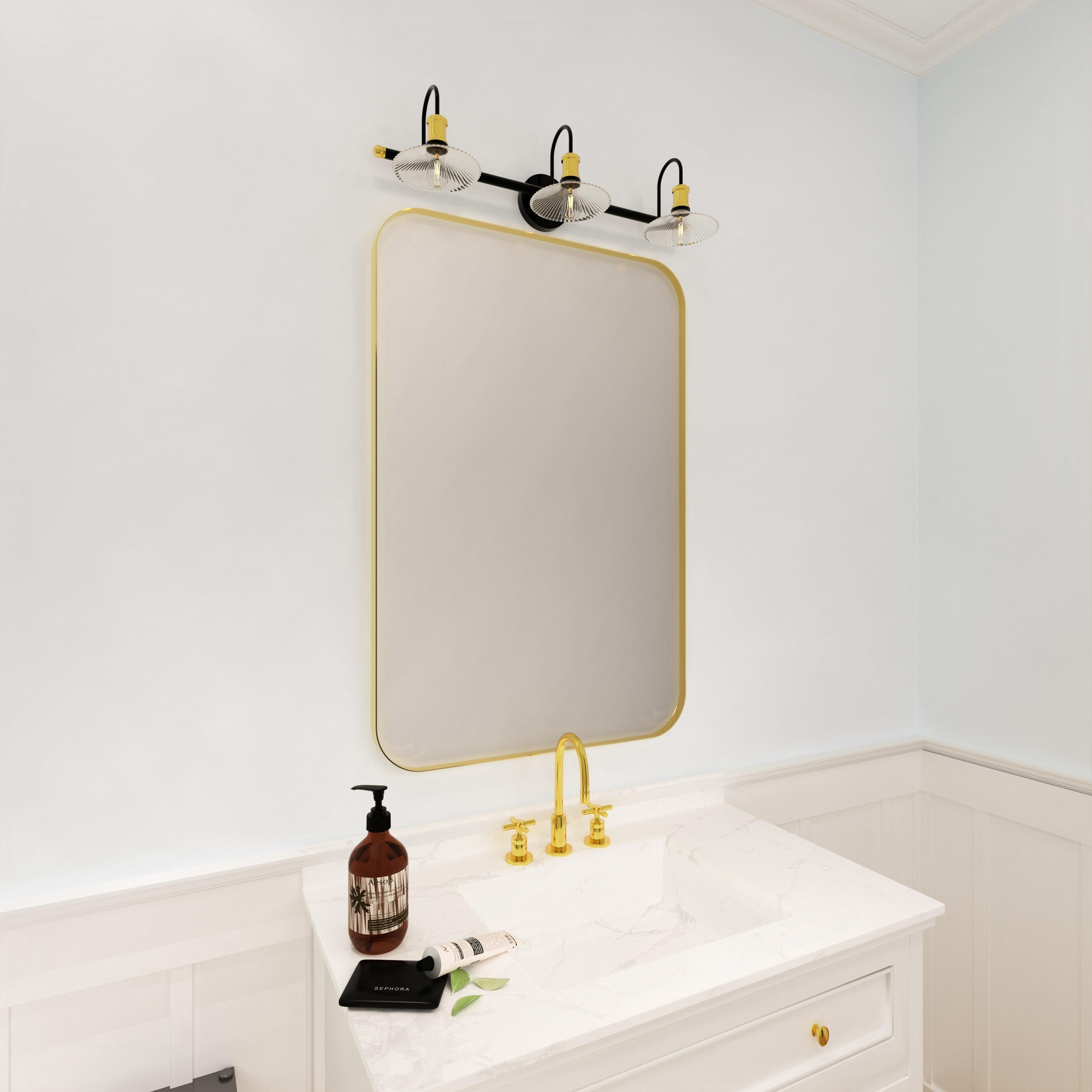 TOOLKISS Aluminum Alloy Round Corner Frame Vanity Mirror 24 inch.W x 36 ...