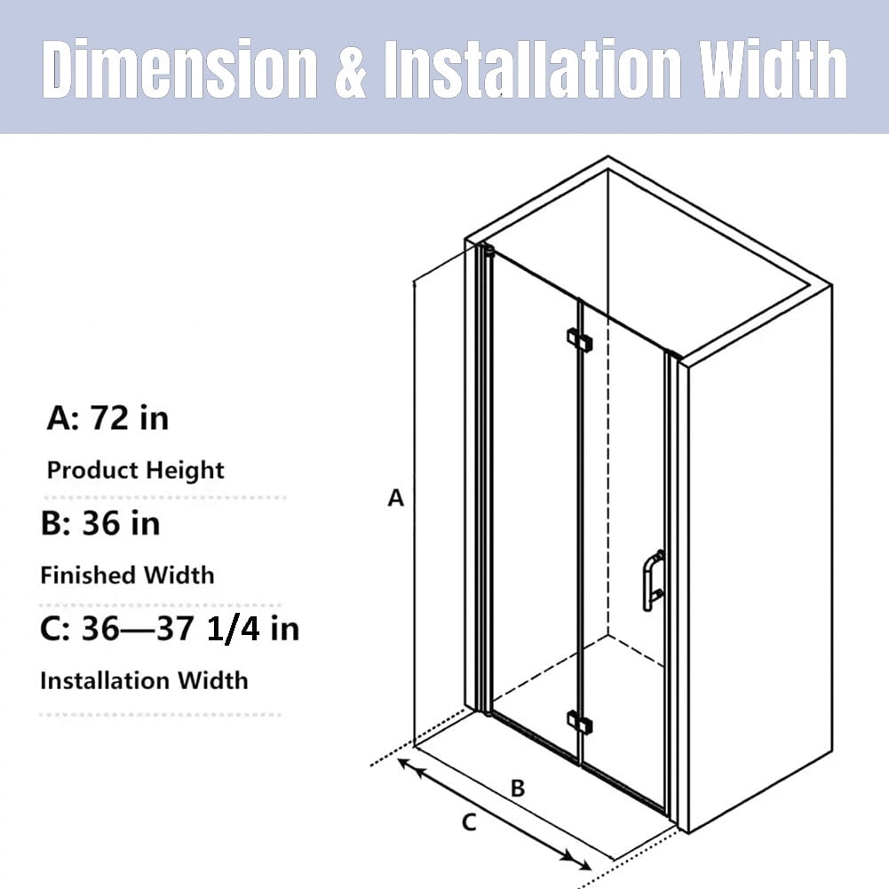 TOOLKISS Pivot Bi-Fold Prefab Alcove Shower Doors Chrome 36 inch.W ...