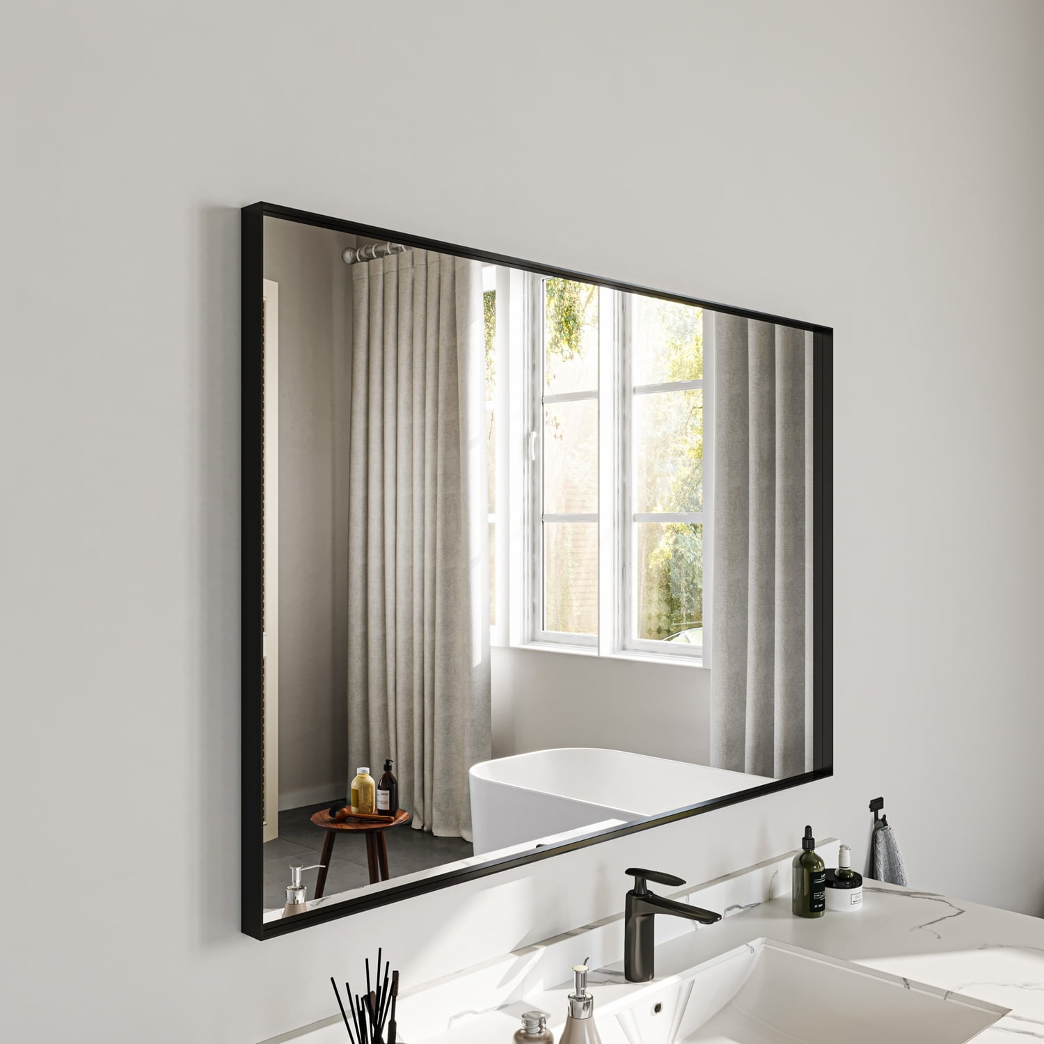 TOOLKISS Right Angle Aluminum Frame Bathroom Vanity Mirror with Clear ...