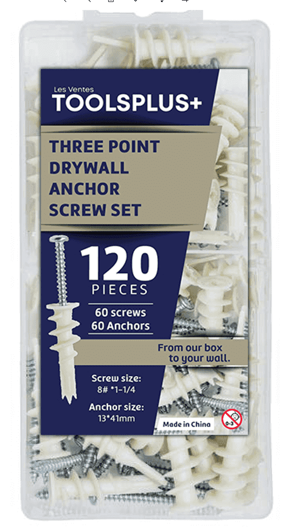 TOOLPLUS+ 120-Piece Drywall Anchors and Screws Set – Heavy Duty Wall ...