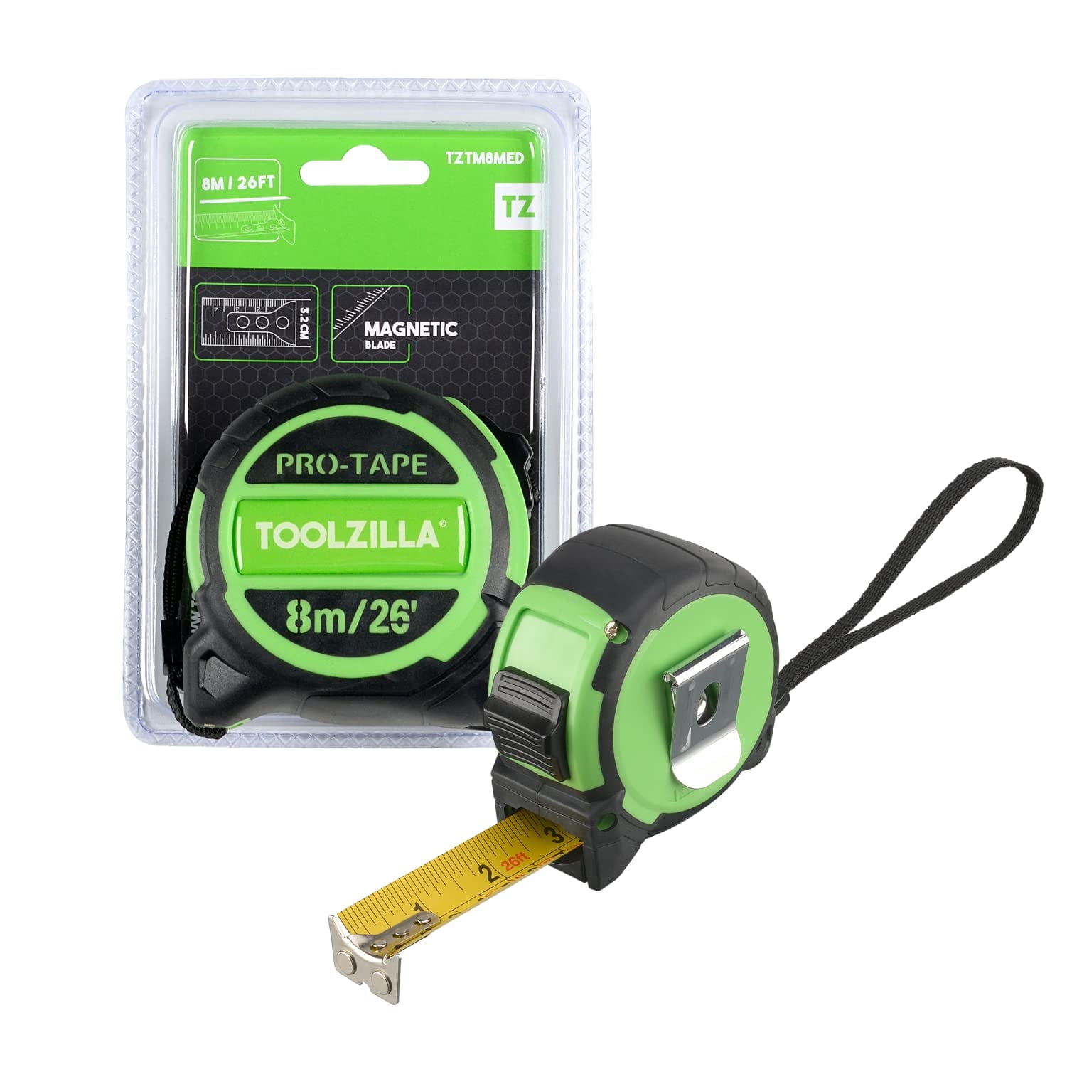 TOOLZILLA 26ft (8m) Tape measure, retractable measuring tape for DIY ...