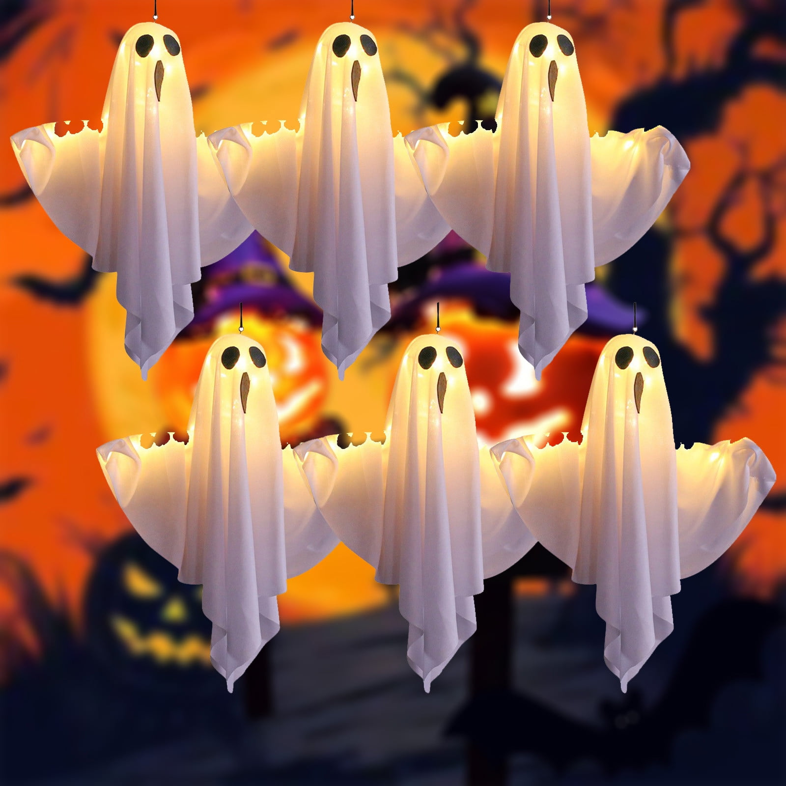 TOOPOOT 6-Pack Hanging Scary Ghosts - Solar Ghost Lights for Halloween ...