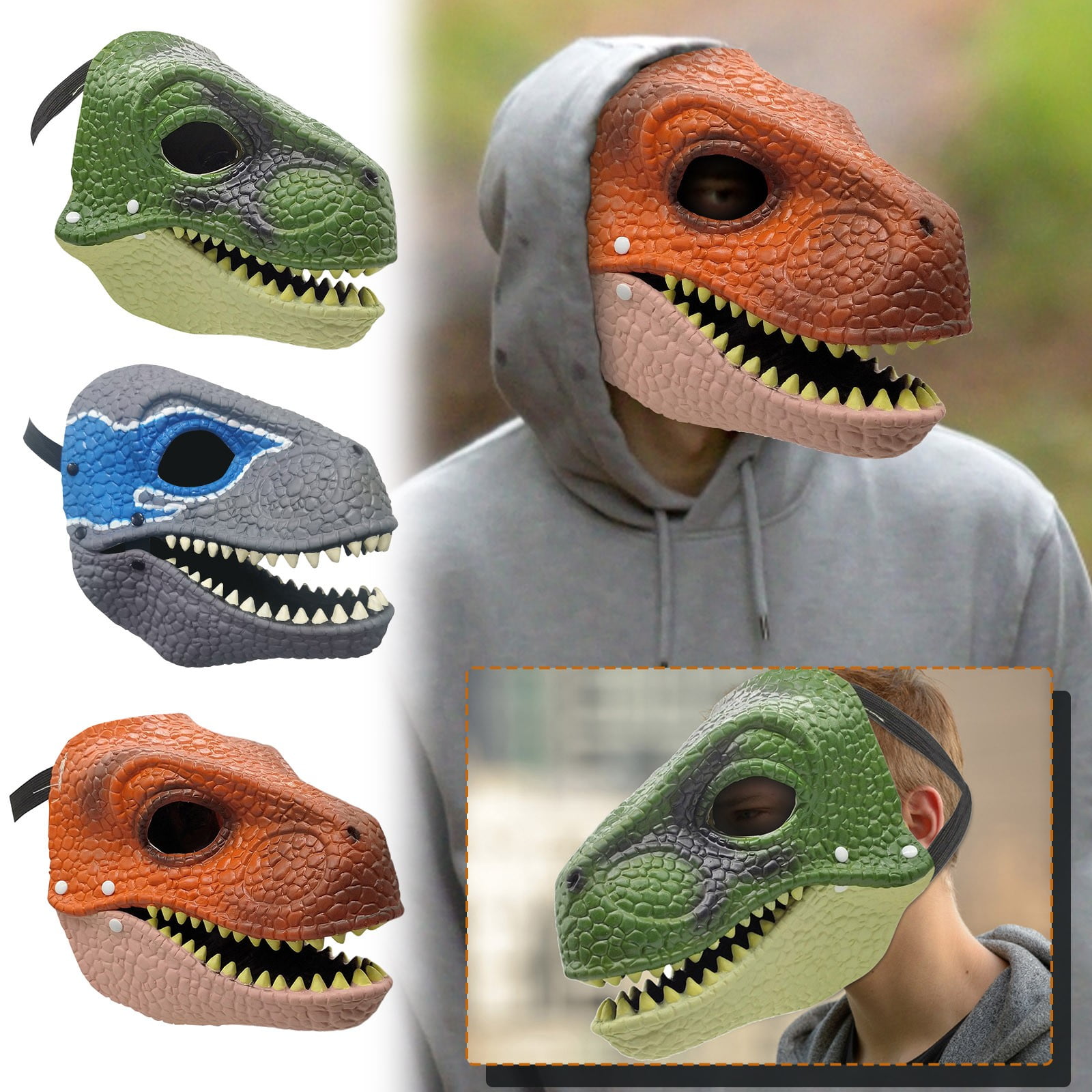 TOOPOOT Kids Realistic Dino Head Mask: Silica Gel T-Rex with Moving Jaw ...