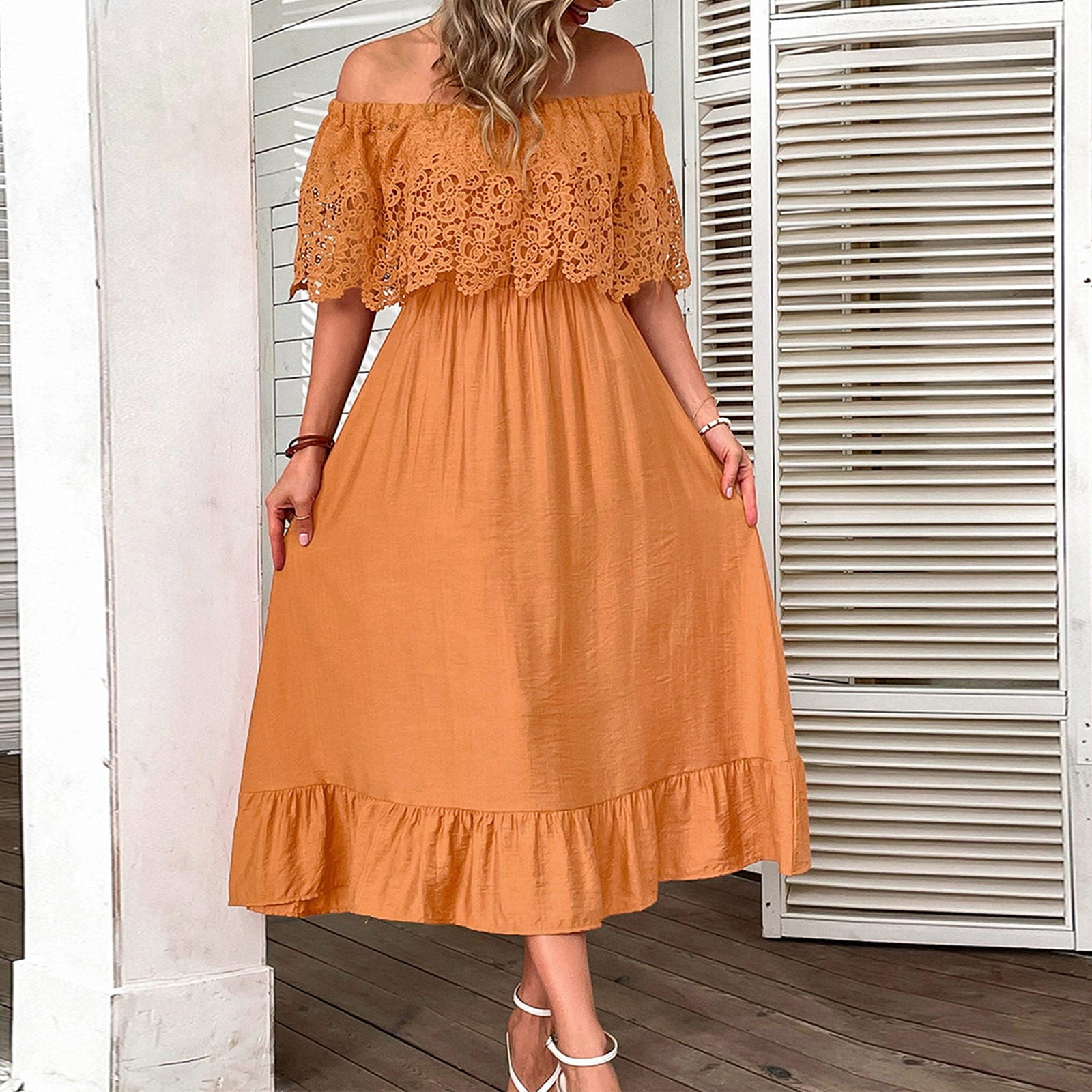 TOOPOOT Women's Sundresses 2025 Boho Off the Shoulder Dresses Flowy ...