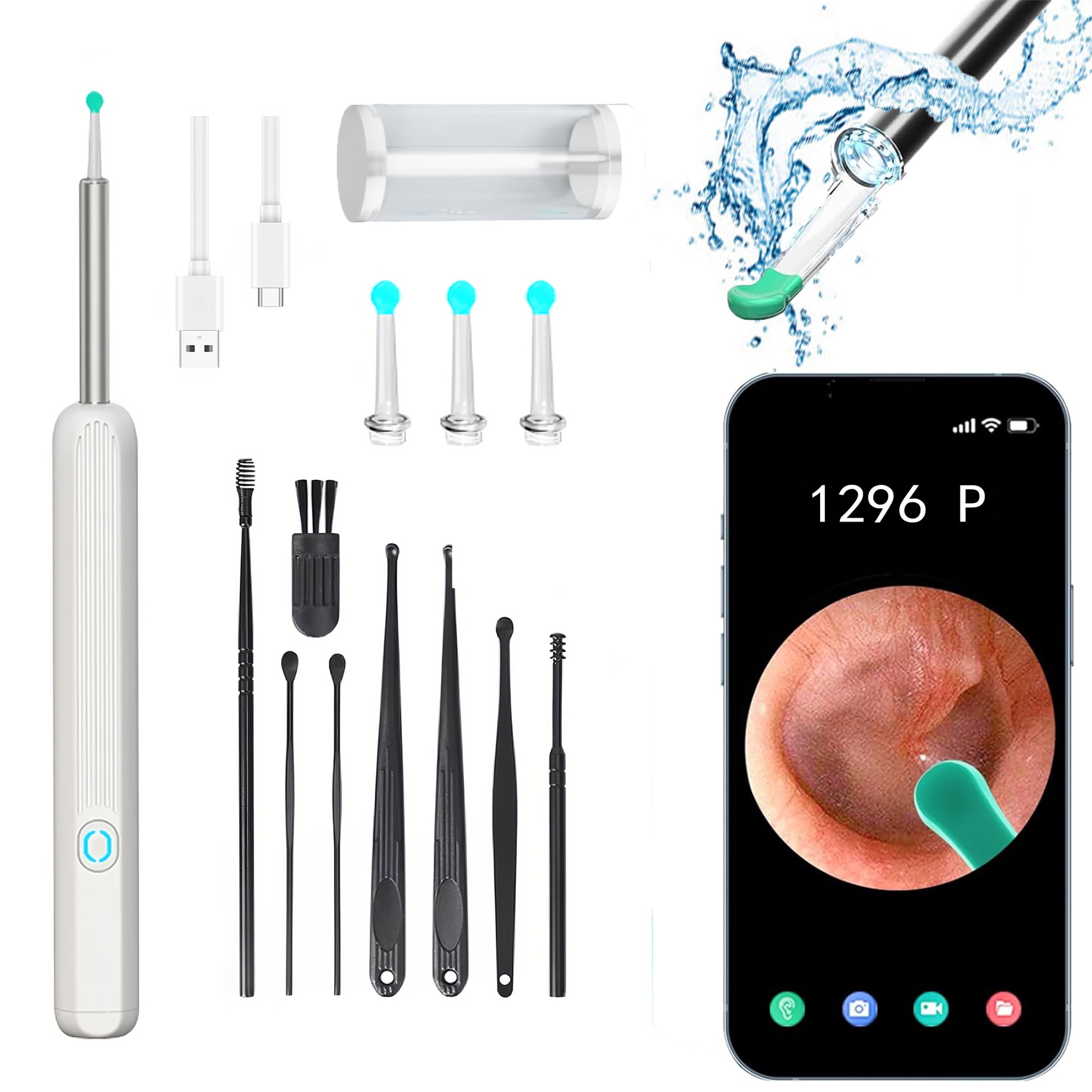 TOOPOWER WiFi Otoscope, 1296P HD Ear Cleaner with LED Lights, Earwax ...