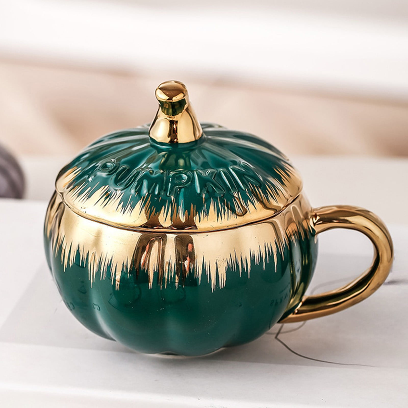 TOOPTY Ceramic Pumpkin Coffee Mug with Lid and Spoon, Porcelain Teacup ...