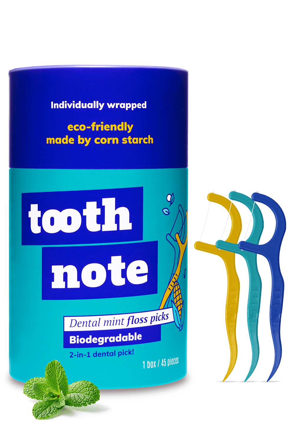 TOOTHNOTE 2-in-1 Dental Floss Picks - Mint Flavored Toothpicks 1 Box ...