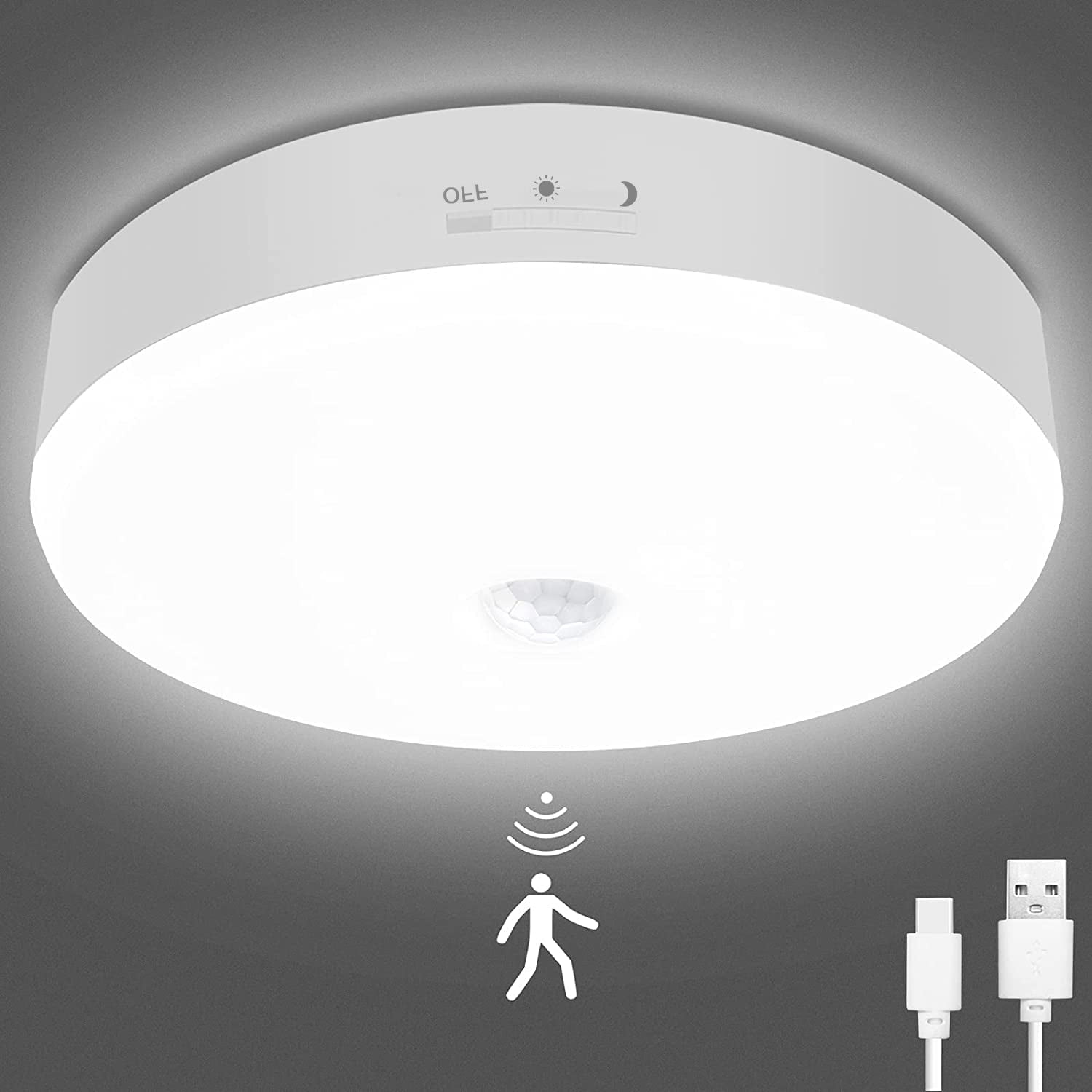 TOOWELL Motion Sensor LED Ceiling Light Rechargeable LED Closet Lights ...