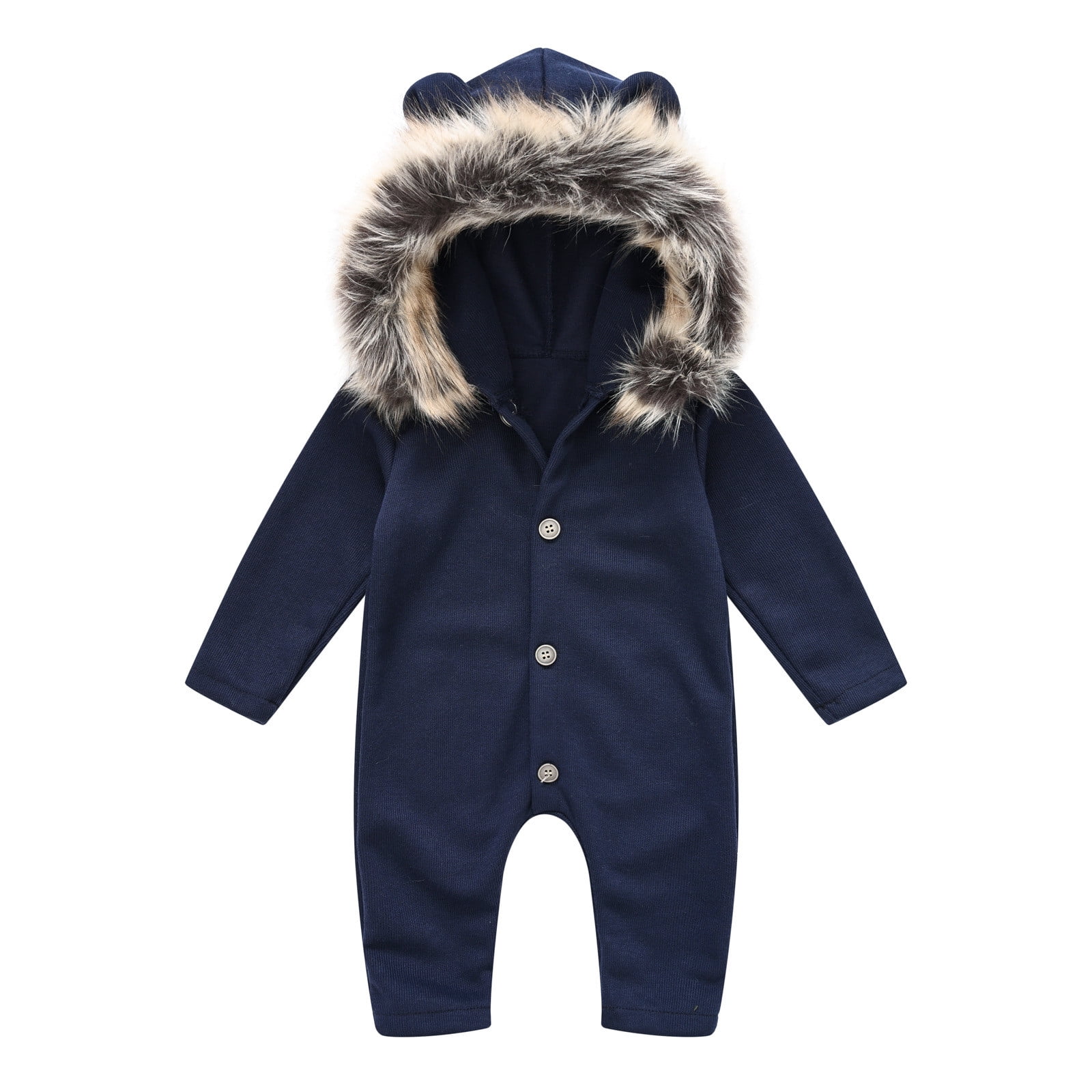 TOOYOU Boys Girls Romper Solid Color Hooded Plush Collar Jumpsuit Baby Soft Long Sleeve Fashion ...