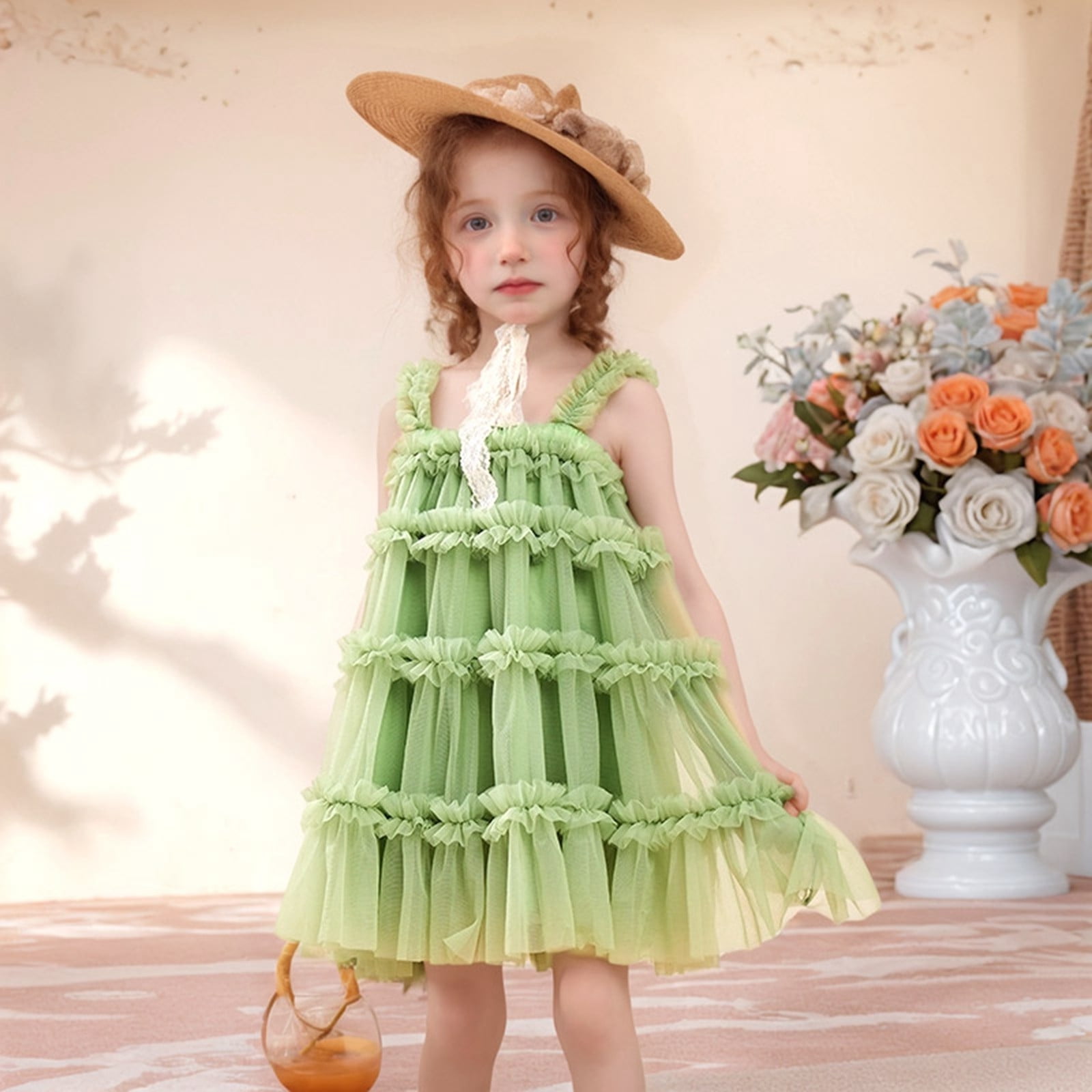 TOOYOU Cute Girl Dress Solid Color Tutu Princess Dress Sweet Sundress ...