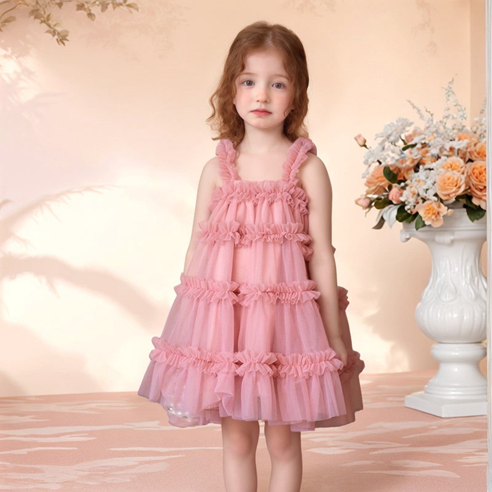 TOOYOU Cute Girl Dress Solid Color Tutu Princess Dress Sweet Sundress ...