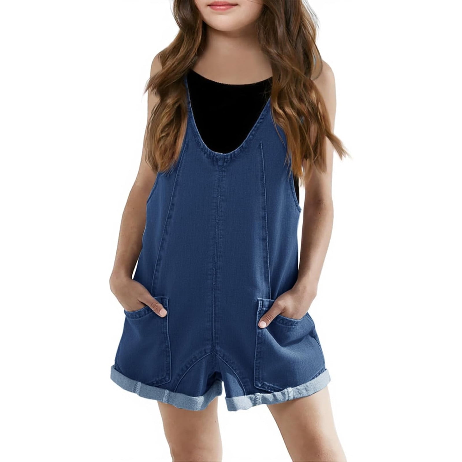 TOOYOU Girls Jumpsuit Denim Overall Shorts Kids Summer Adjustable ...